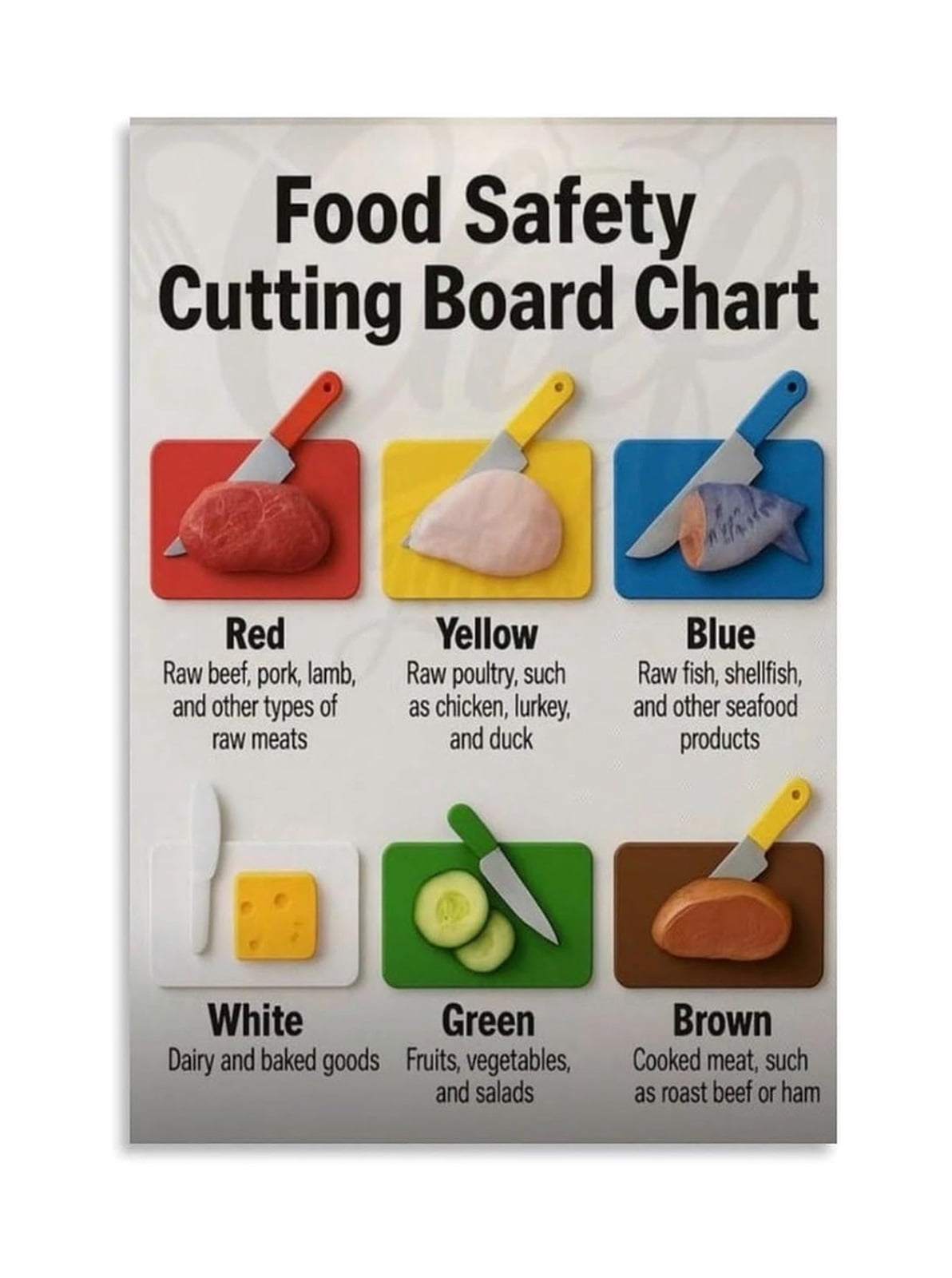 Prevent Cross Contamination Poster Color Coded Cutting Board Chart with ...
