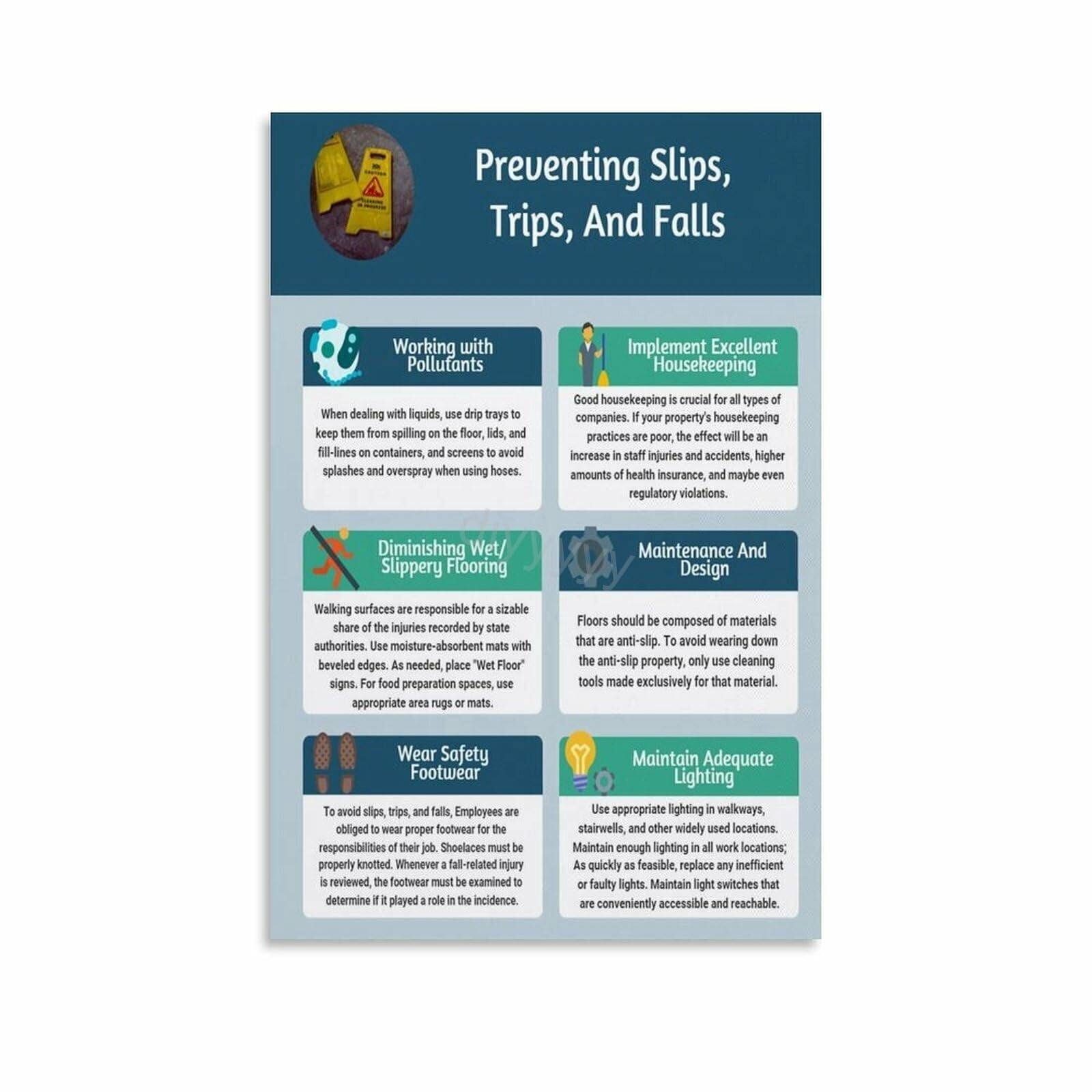 Prevent Slips Trips And Falls Safety Tips Poster (3) Canvas Painting ...