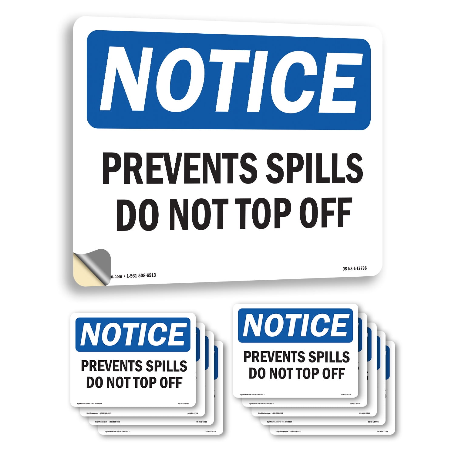 Prevent Spills Do Not Top Off OSHA Notice Vinyl Decal Label 18 Inch x ...