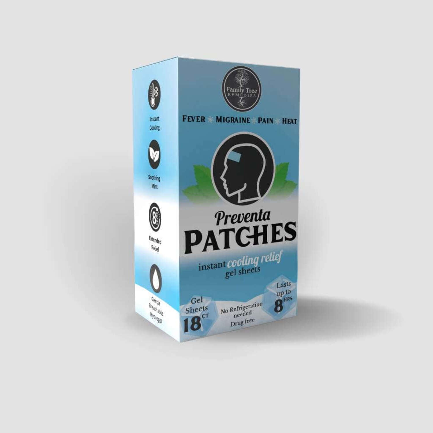 Preventa Patches- 18 Icy Gel Sheets for Instant Migraine, Fever ...