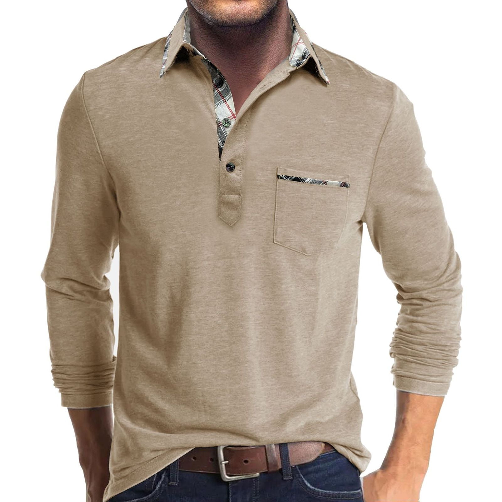 Previn Men's Polo Shirt Soft Top Spring Pocket Work Spandex Pull On ...