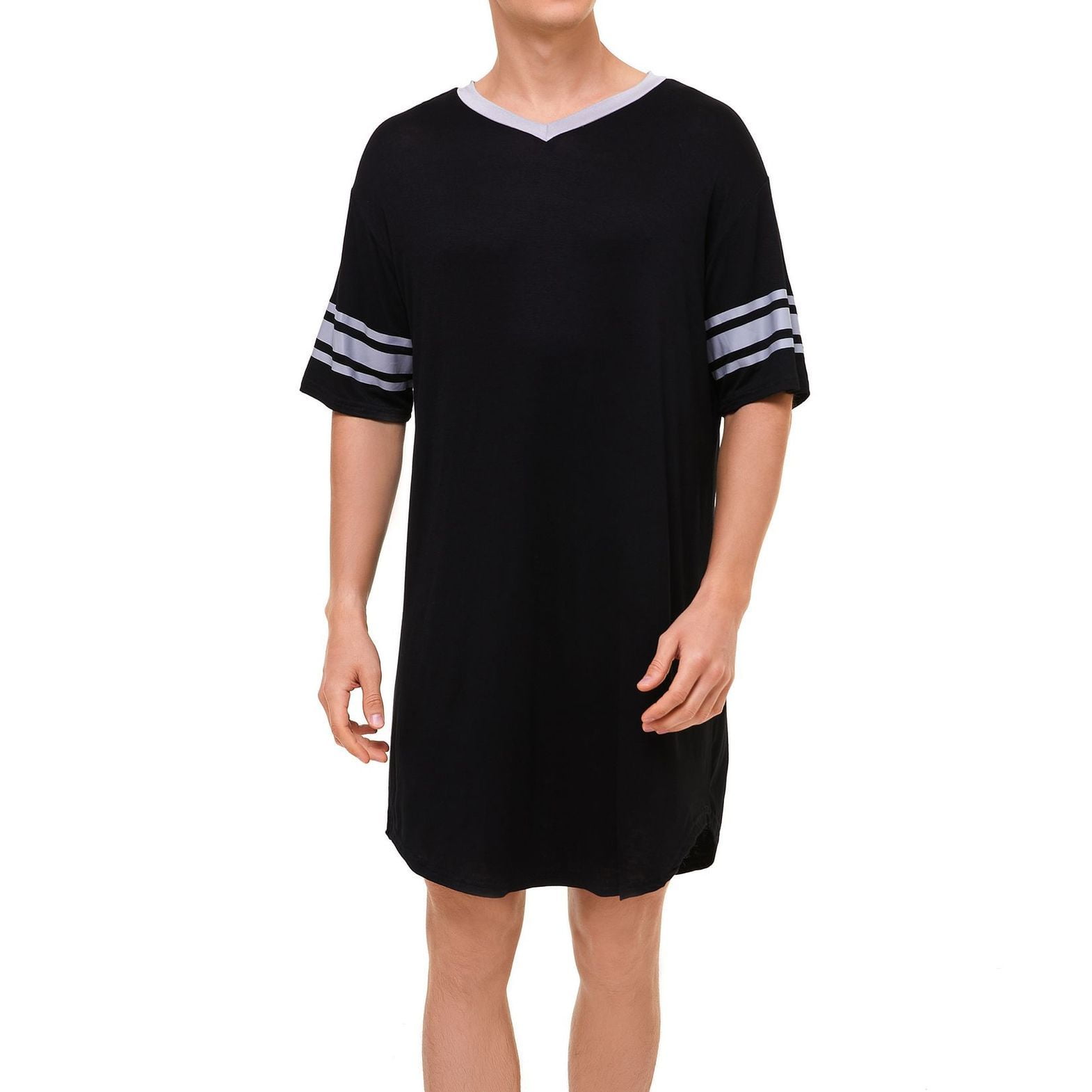 Previn Men's Summer Robe Short Sleeve Cool V Neck Nightshirt Cotton ...