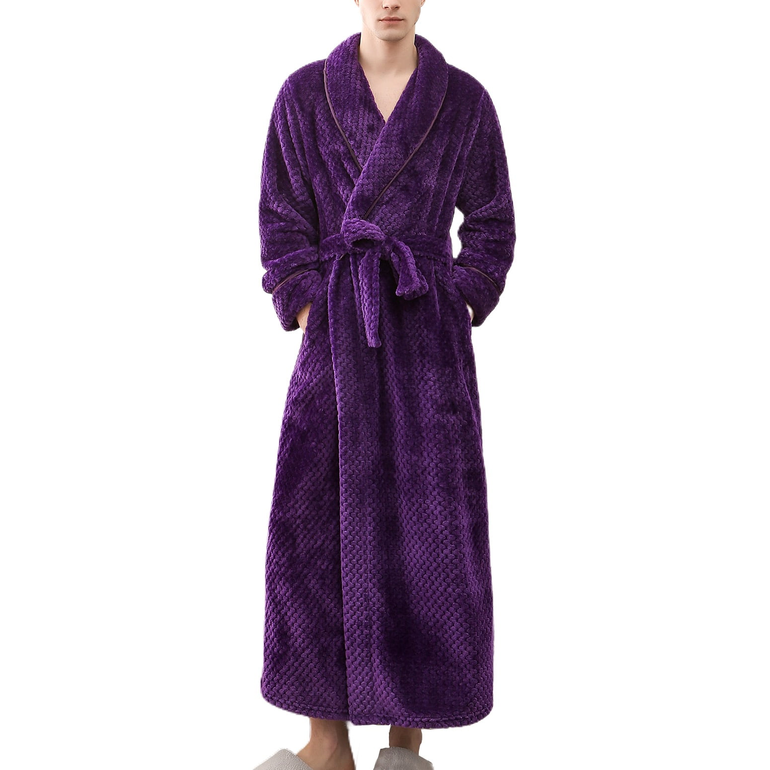 Previn Men's Warm Fuzzy Robe Long Sleeve Fleece Flannel Thick Plush ...
