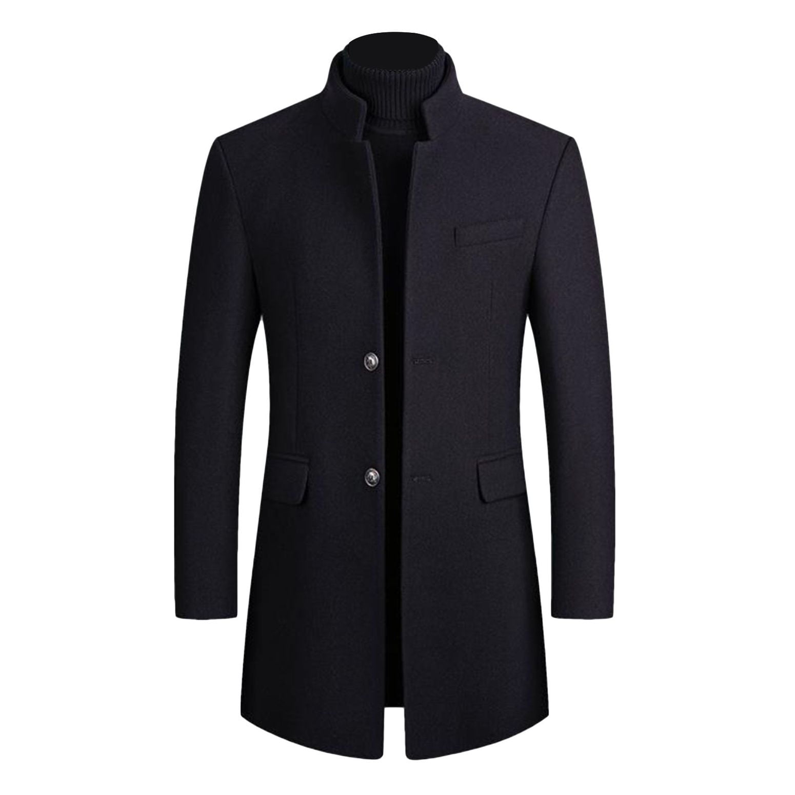 Previn Men's Wool Blend Coat Long Sleeve Band Collared Topcoats Pocket ...