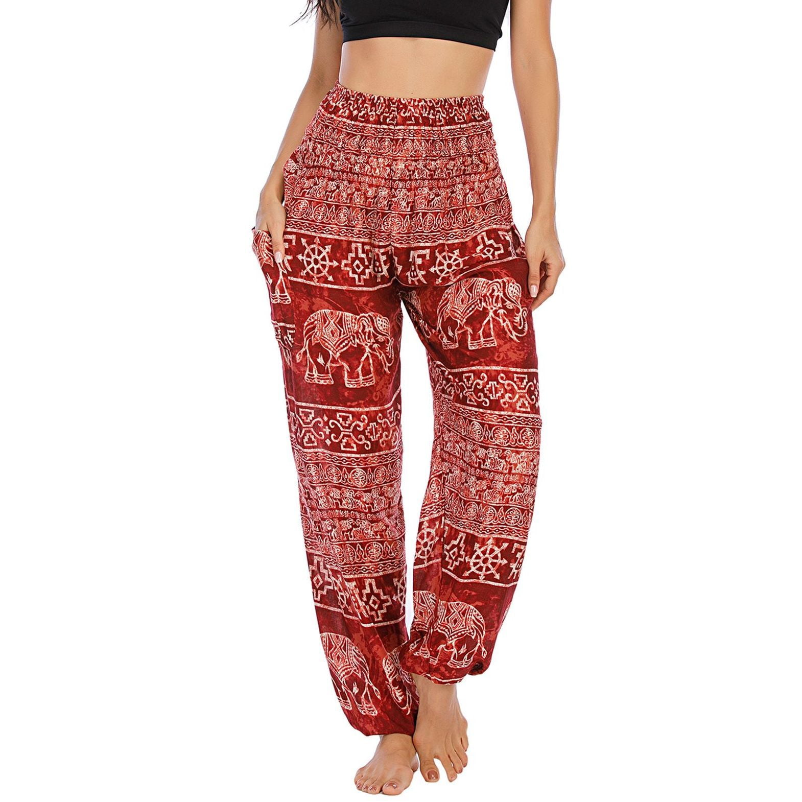 Previn Women's Boho Yoga Pants High Waisted Thai Indian Beach Soft ...