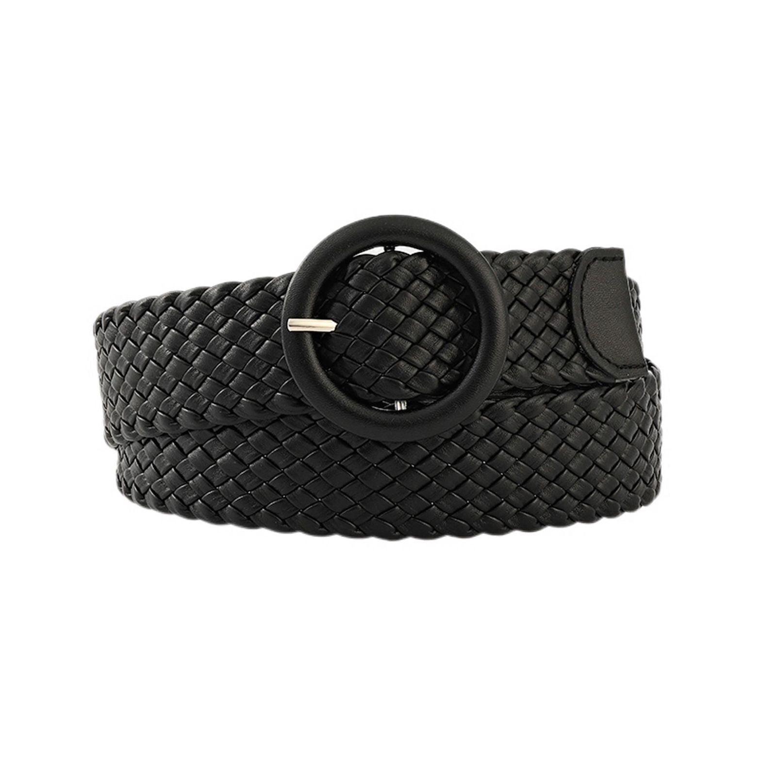 Previn Women's Braided Web Belt Faux Leather Holeless Buckle Belt Fall ...
