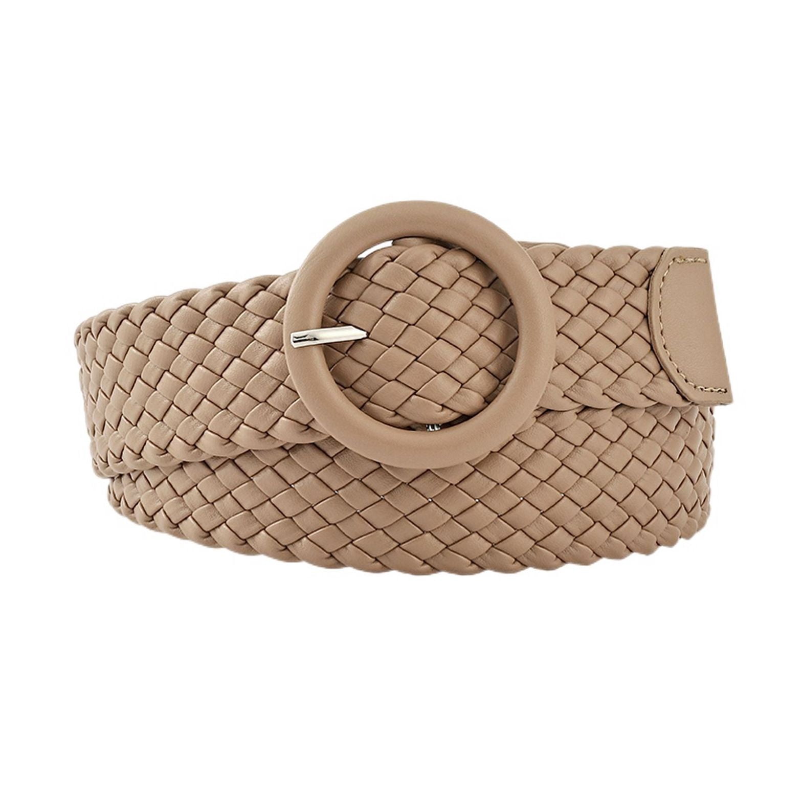Previn Women's Braided Web Belt Faux Leather Holeless Buckle Belt Fall ...