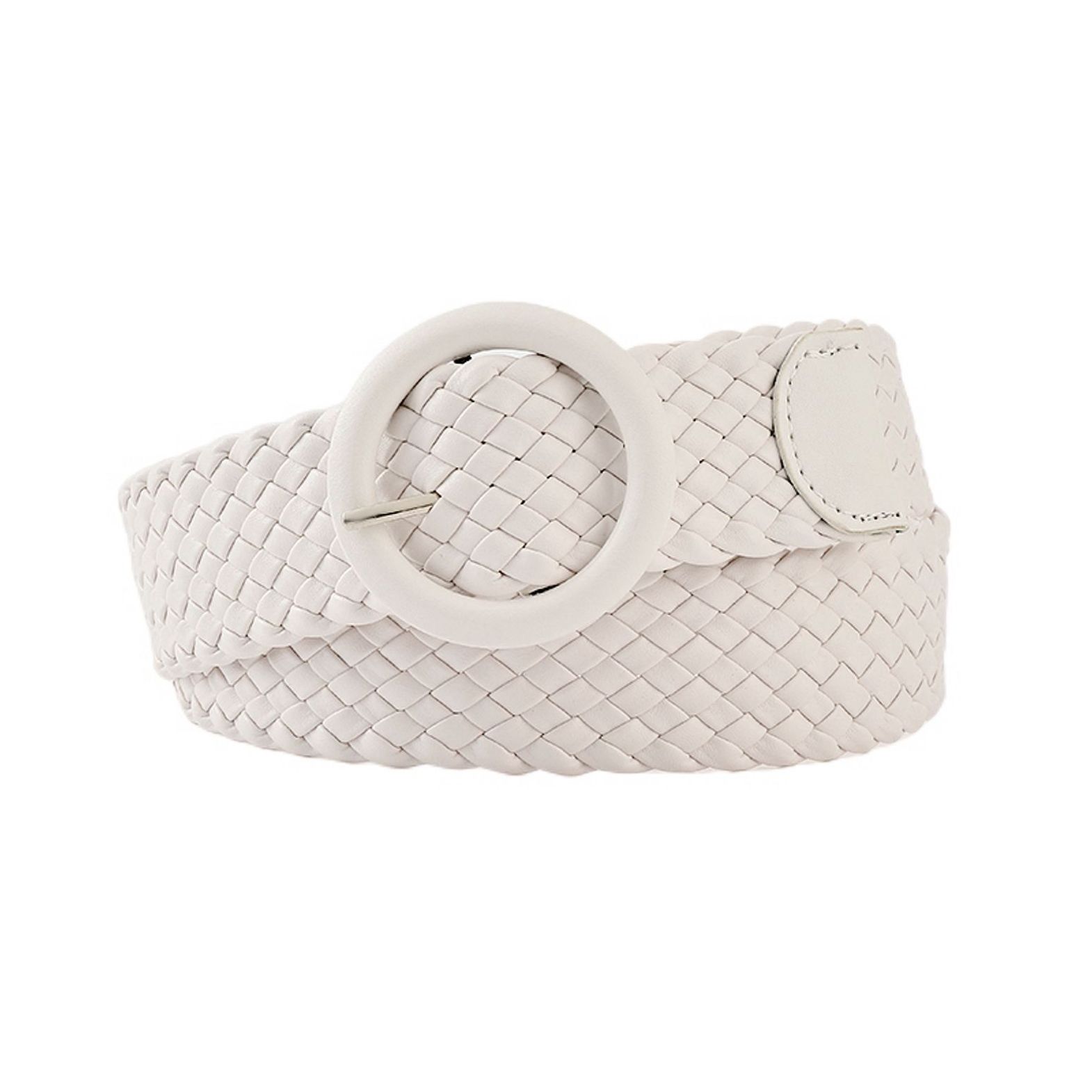 Previn Women's Braided Web Belt Faux Leather Holeless Buckle Belt Fall ...