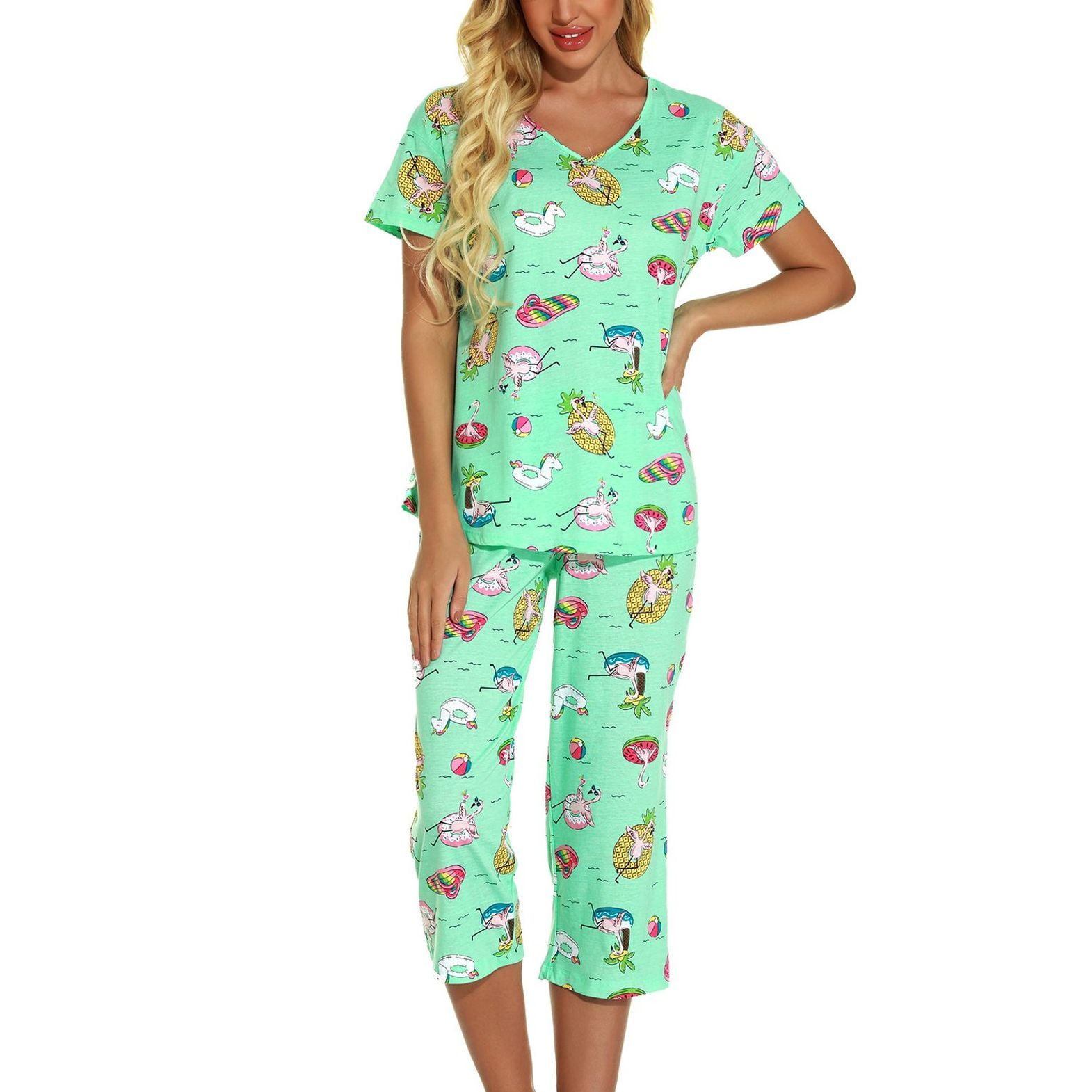 Previn Women's Cotton Capri Pajama Set Cartoon Lounge SetCute 2 Piece ...