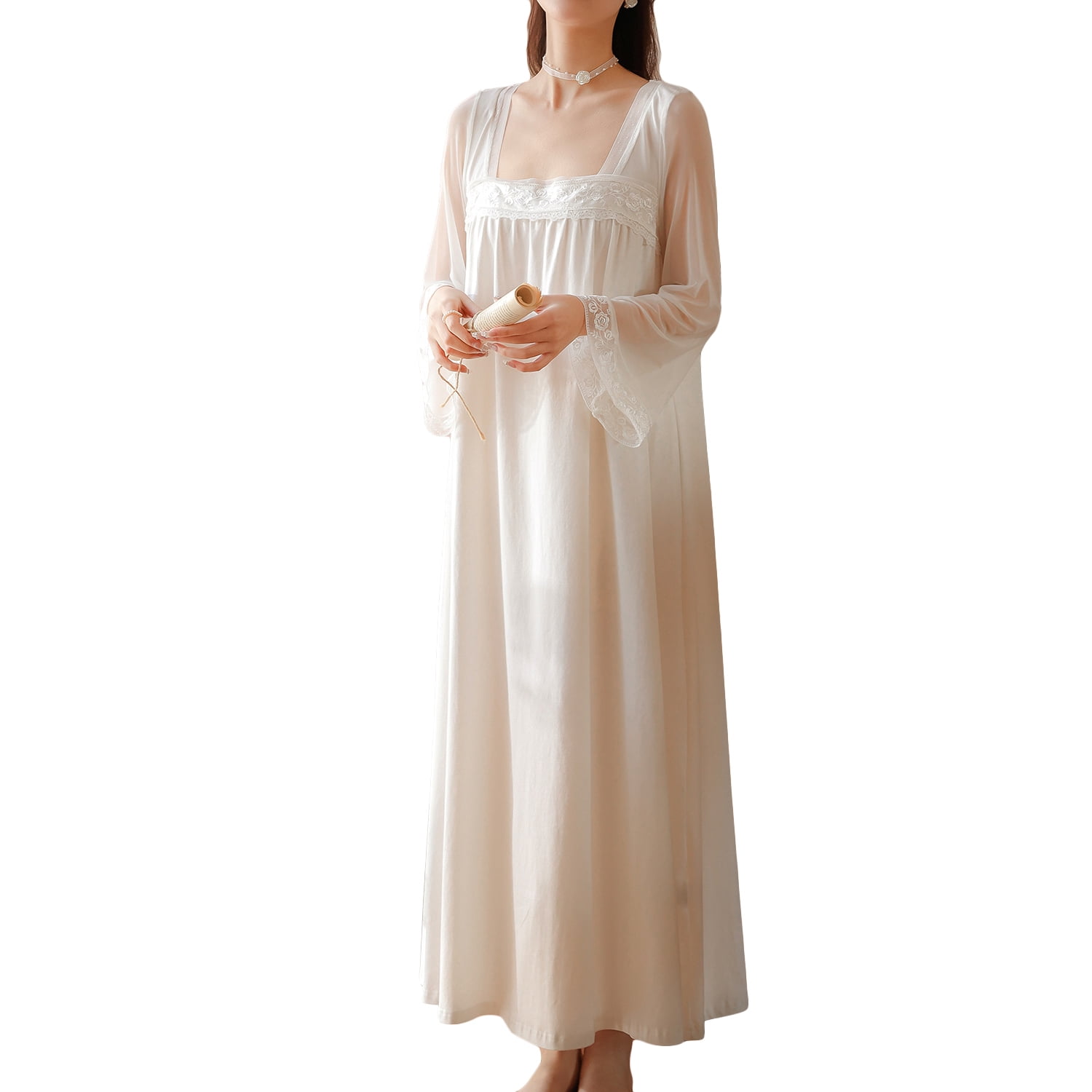 Previn Women's Cotton Victorian Nightgown Lace Vintage Bell Long Sleeve ...