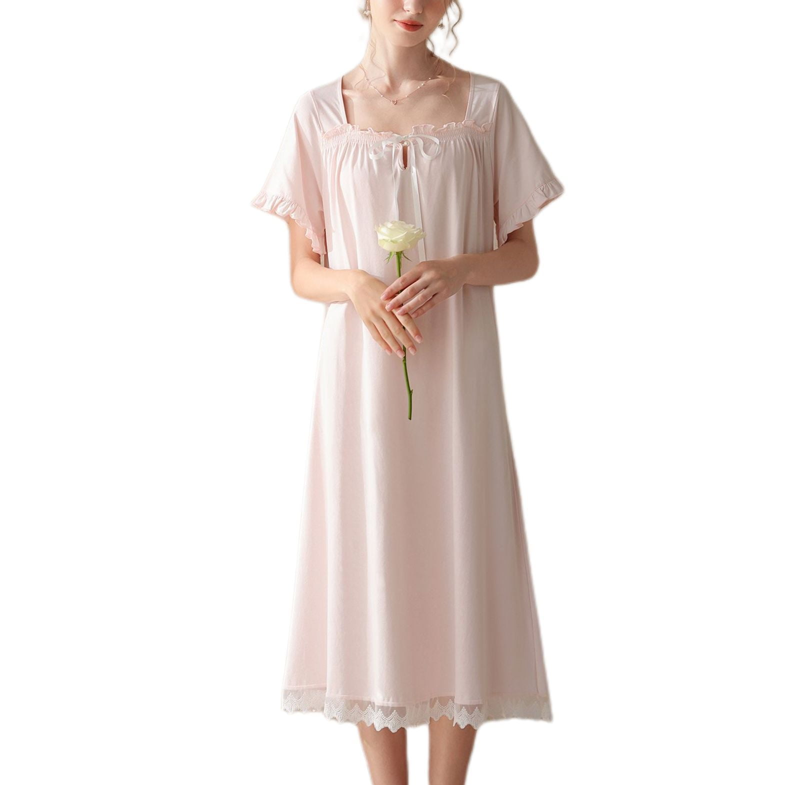 Previn Women's Cotton Victorian Nightgown Short Sleeve Cute Lace Soft ...