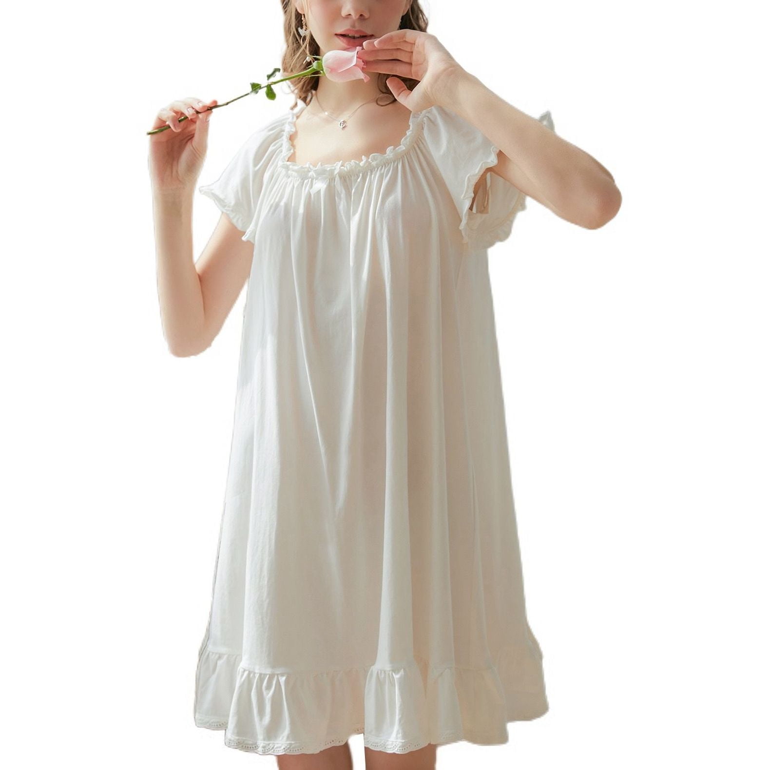 Previn Women's Cotton Victorian Nightgown Sleep Dress Short Sleeve ...