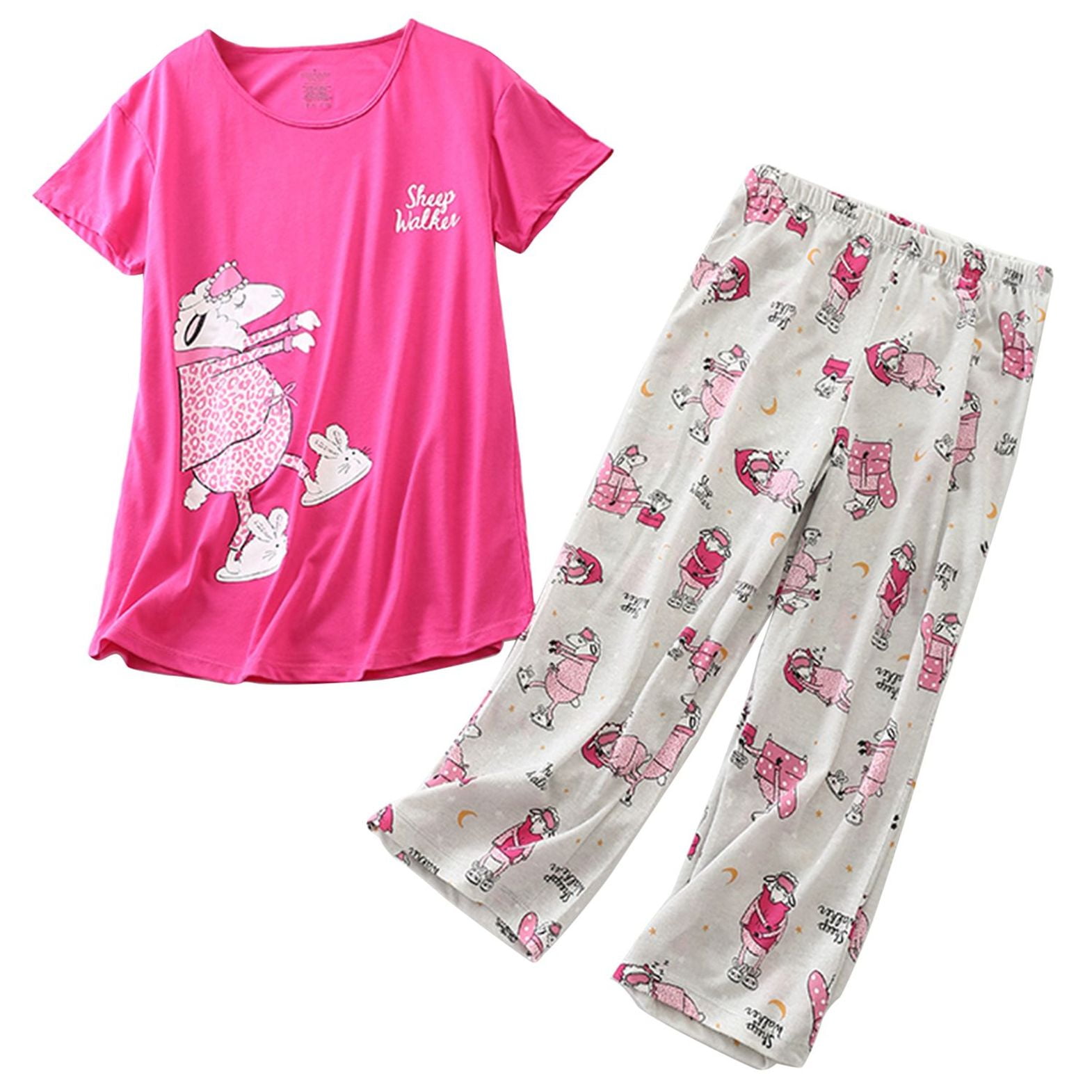 Previn Women's Cute Capri Pajamas 2 Piece Short Sleeve Pant Pjs Soft ...