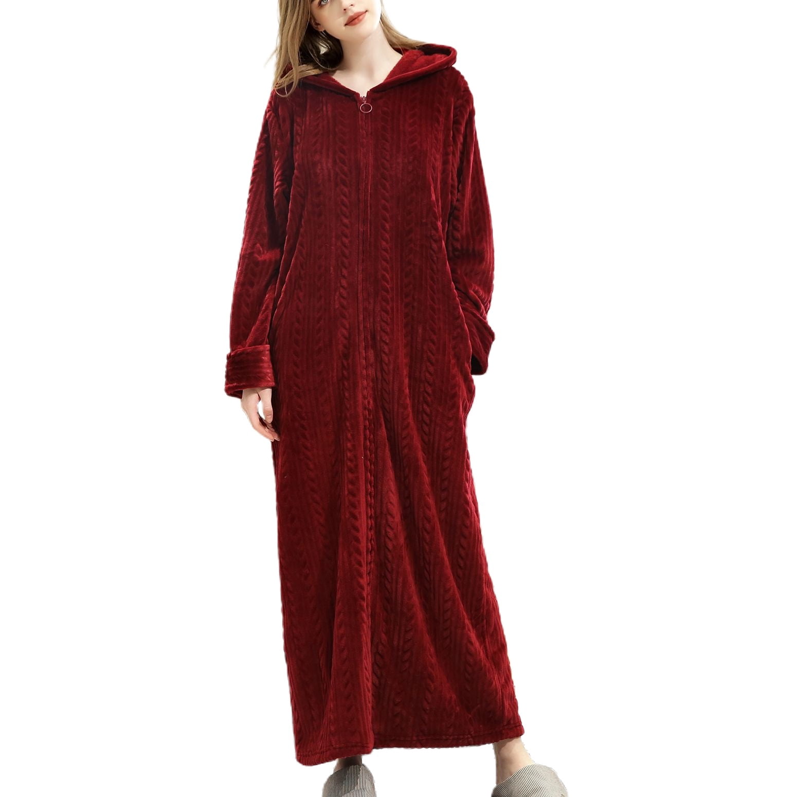 Previn Women's Flannel House Coat Long Sleeve Fuzzy Robes Hoodie Zipper ...