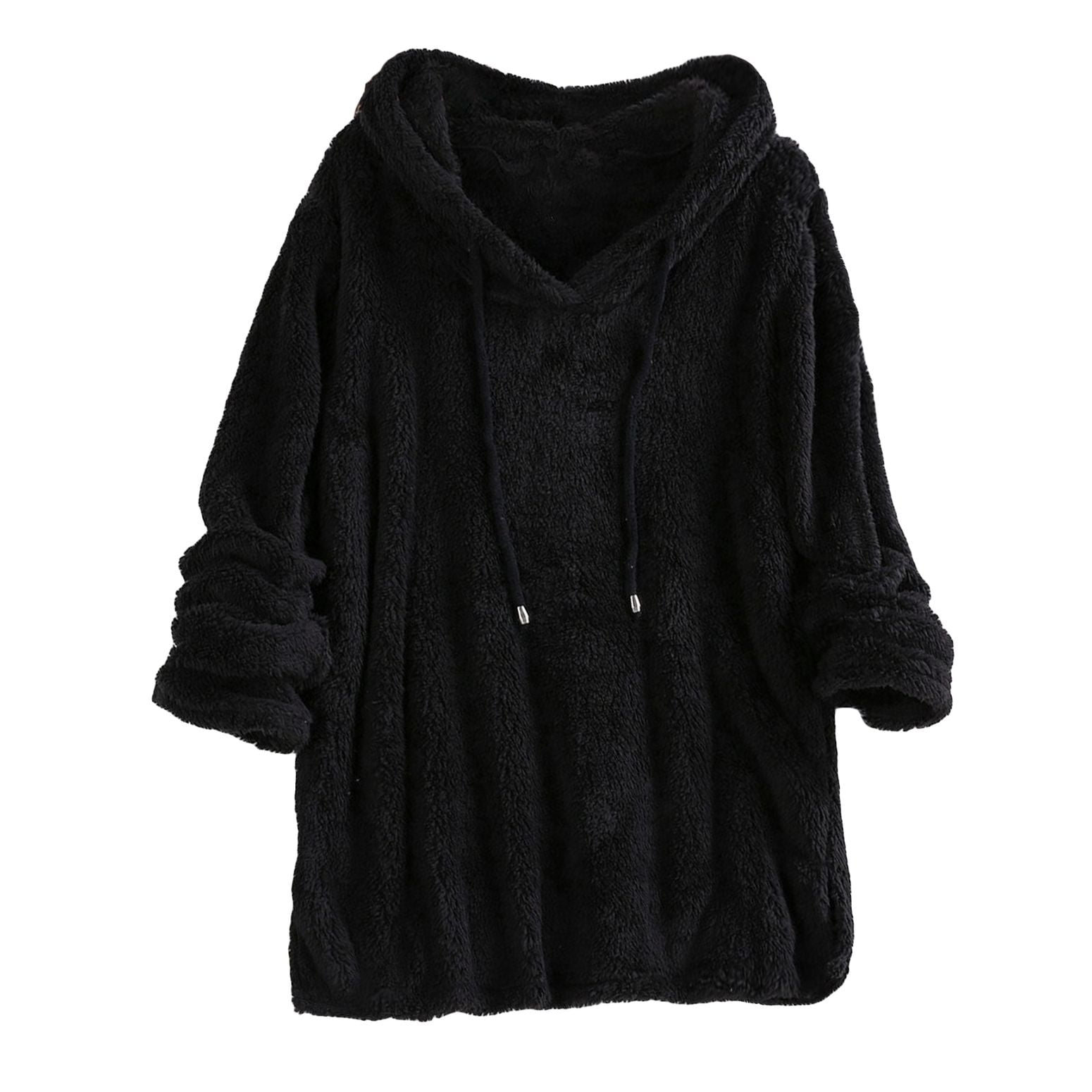 Previn Women's Fuzzy Hoodie Sherpa Fleece Sweatshirt Long Sleeve Side ...