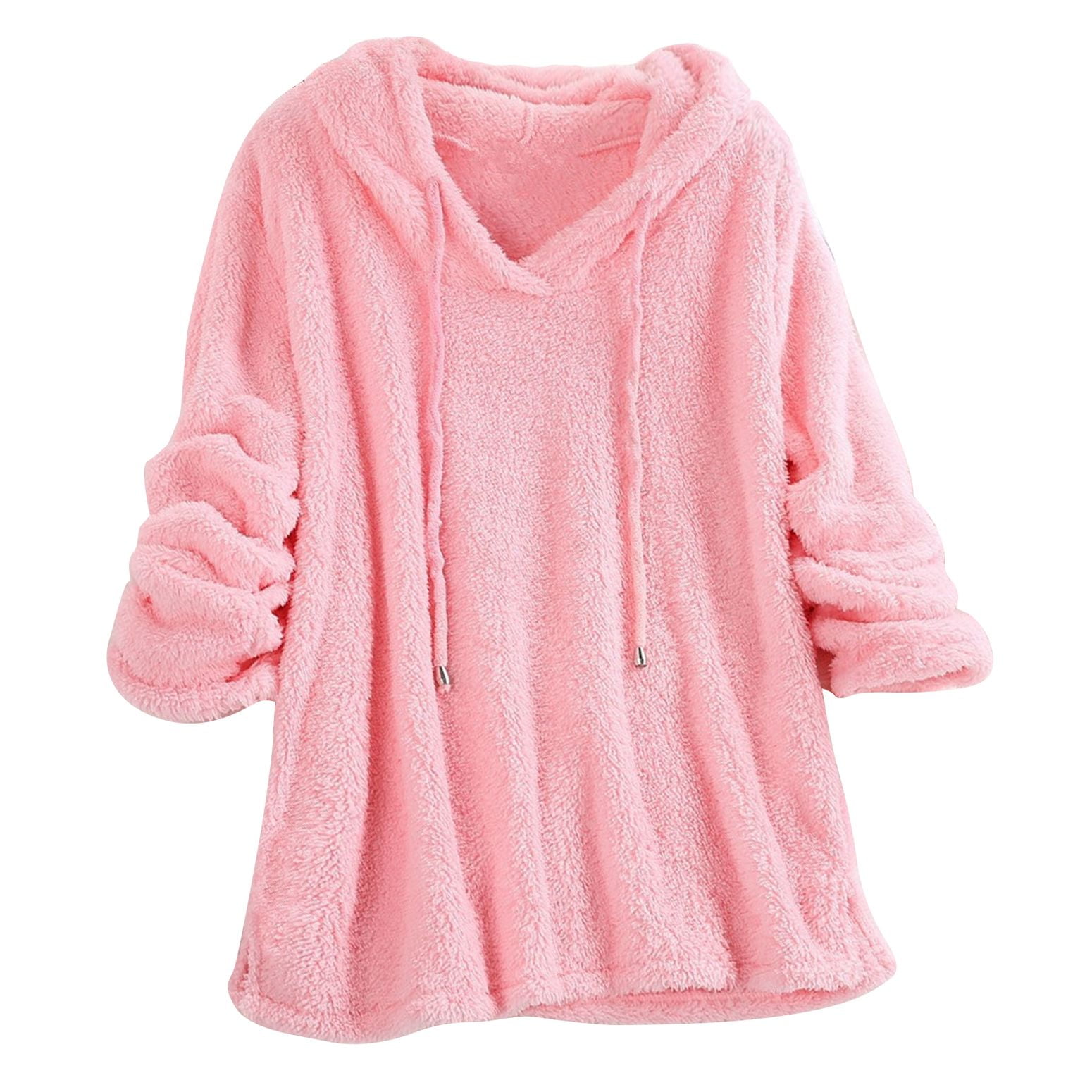 Previn Women's Fuzzy Hoodie Sherpa Fleece Sweatshirt Long Sleeve Side ...