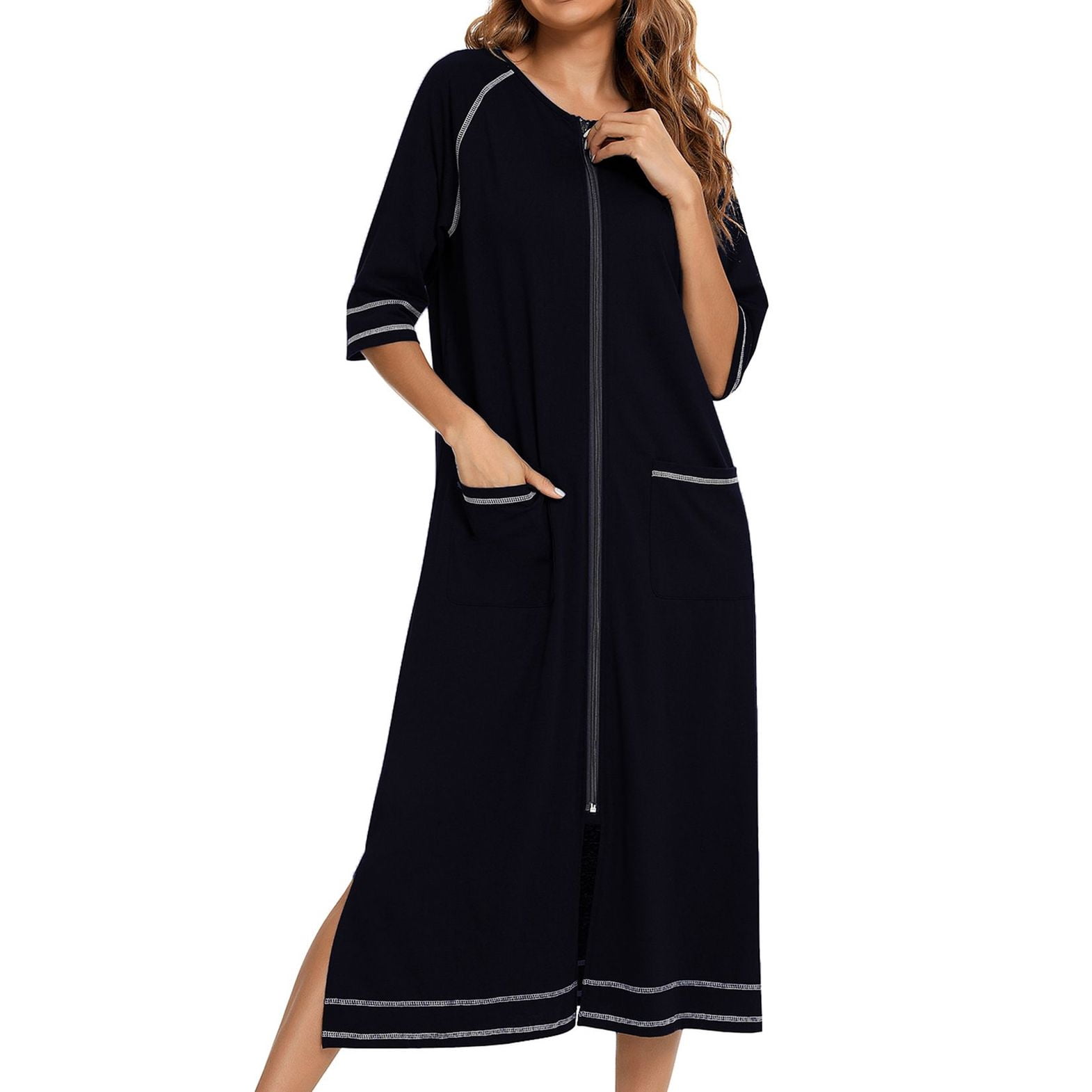 Previn Women's House Coat Zipper Zip Up Maternity Robe House Dress ...