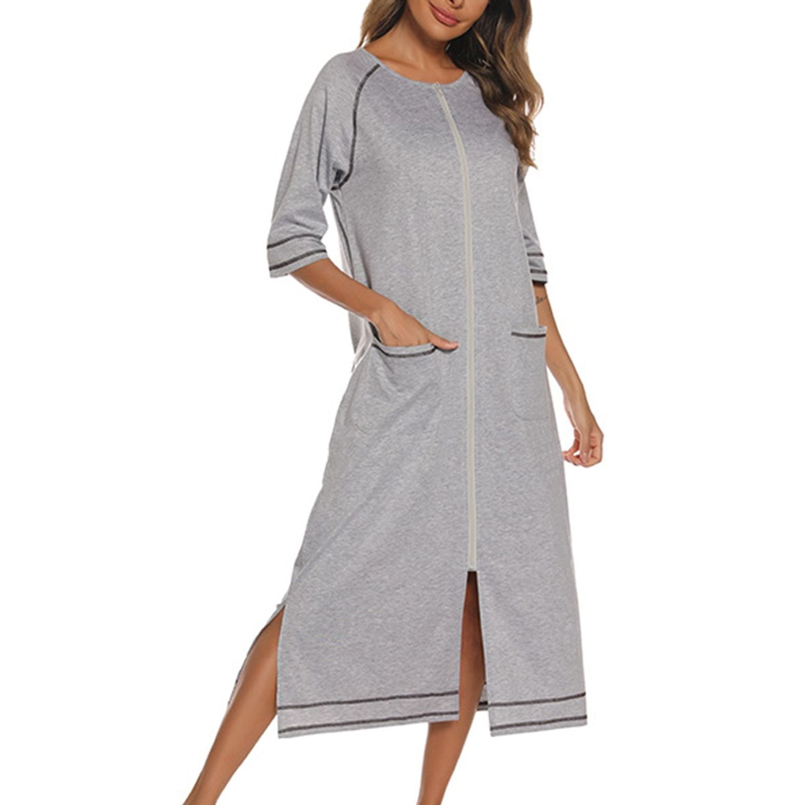 Previn Women's House Coat Zipper Zip Up Maternity Robe House Dress ...