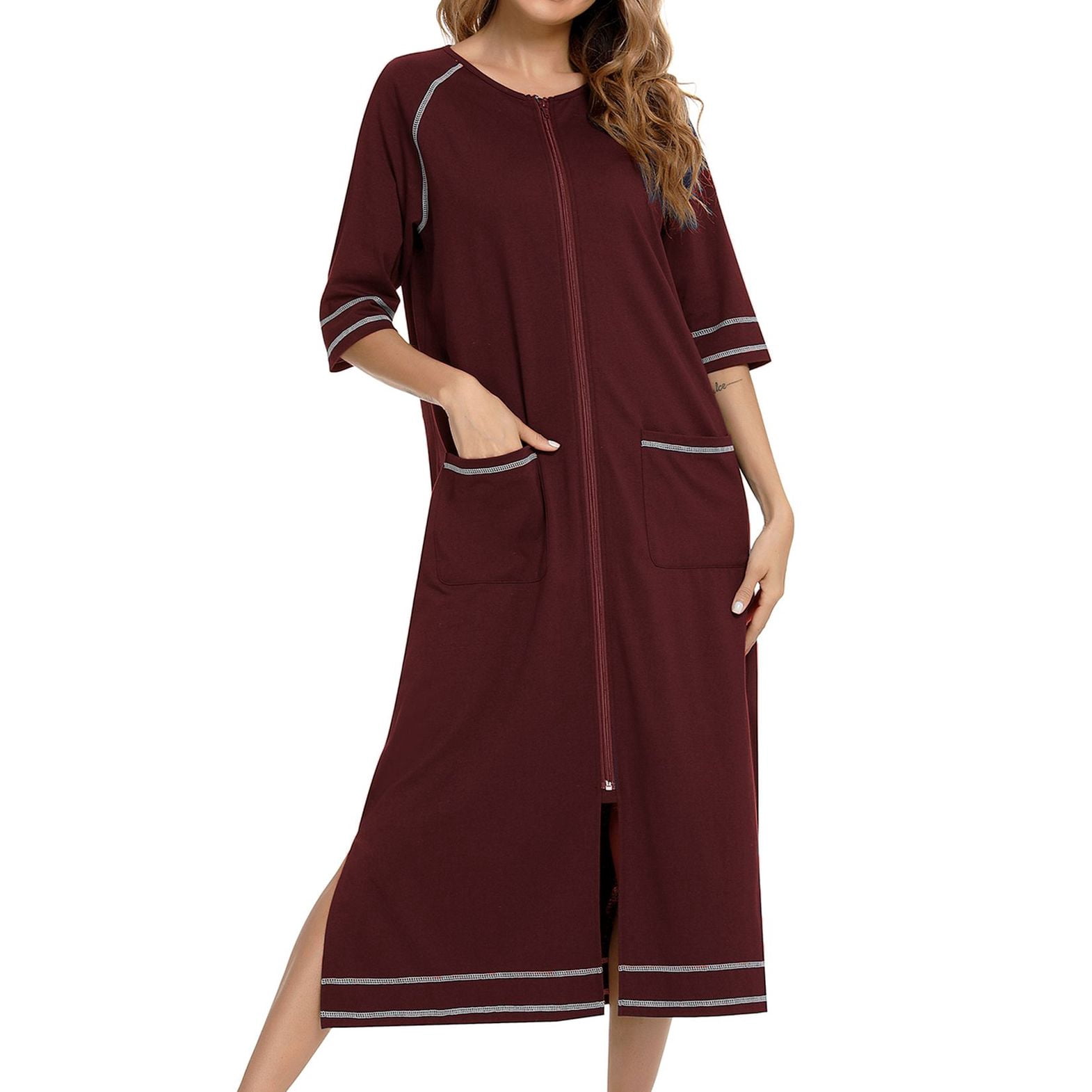 Previn Women's House Coat Zipper Zip Up Maternity Robe House Dress ...