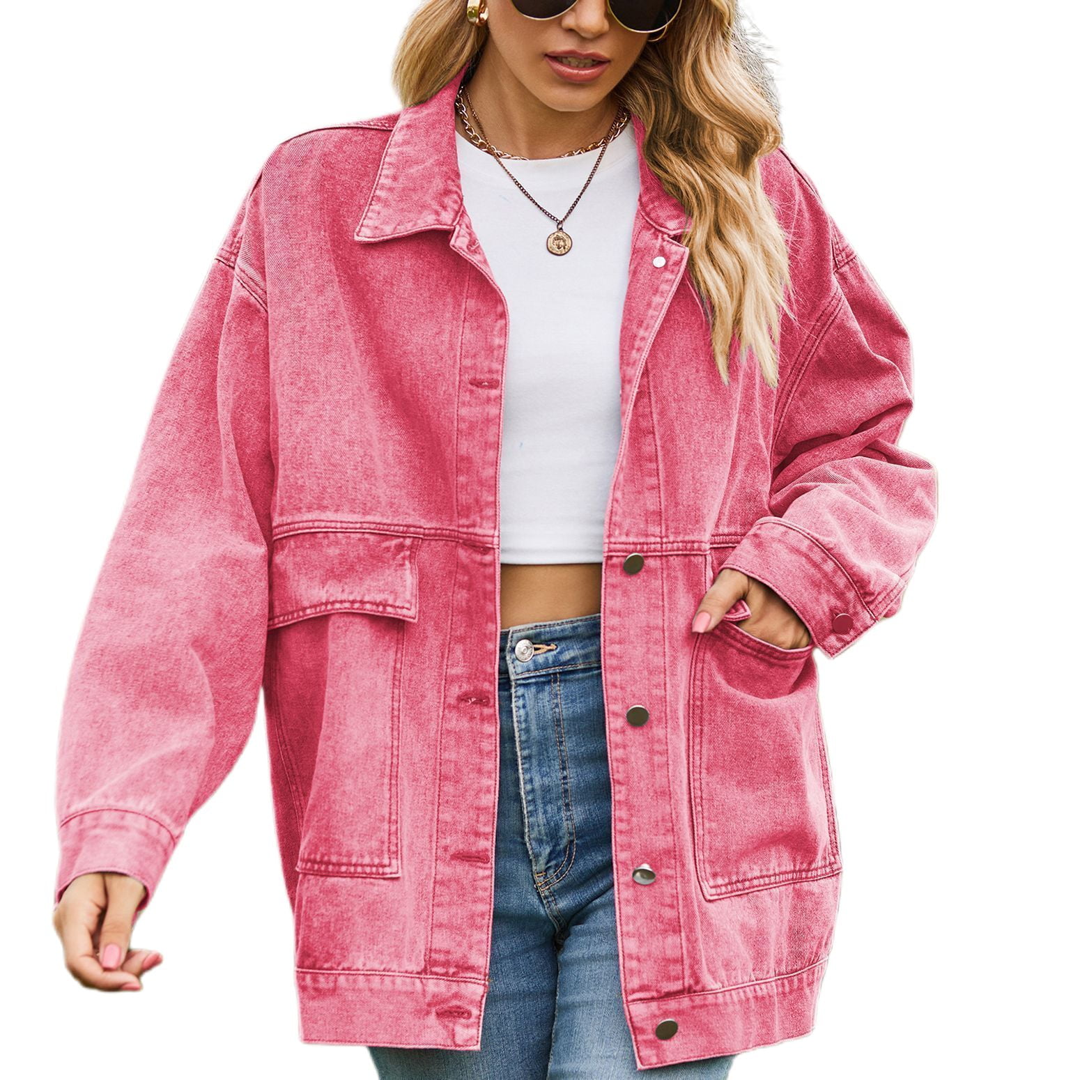 Previn Women's Jean Jacket Soft Light Washed Long Sleeve Button Down ...
