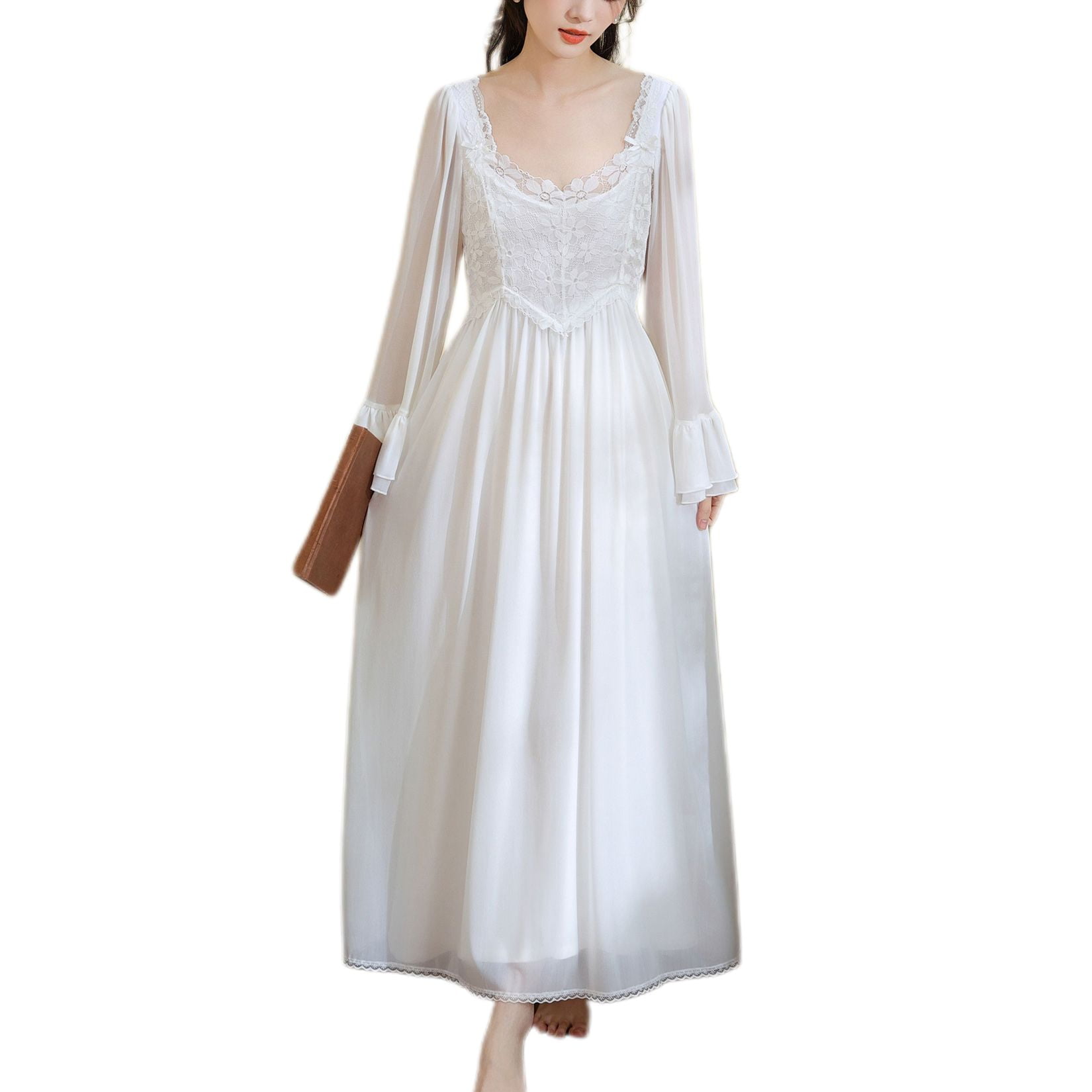 Previn Women's Long Sleeve Cotton Nightgown Lace Overlay Vintage ...