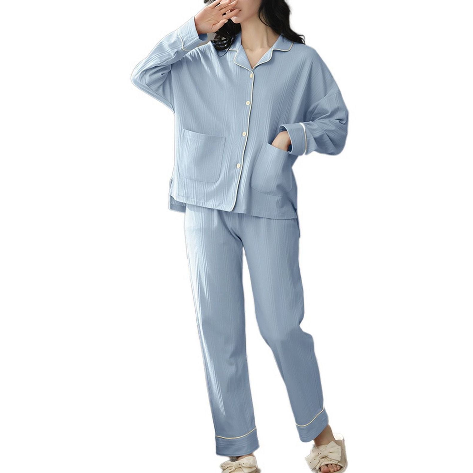 Previn Women's Long Sleeve Pajamas 2 Piece Pjs Basic Button Down ...