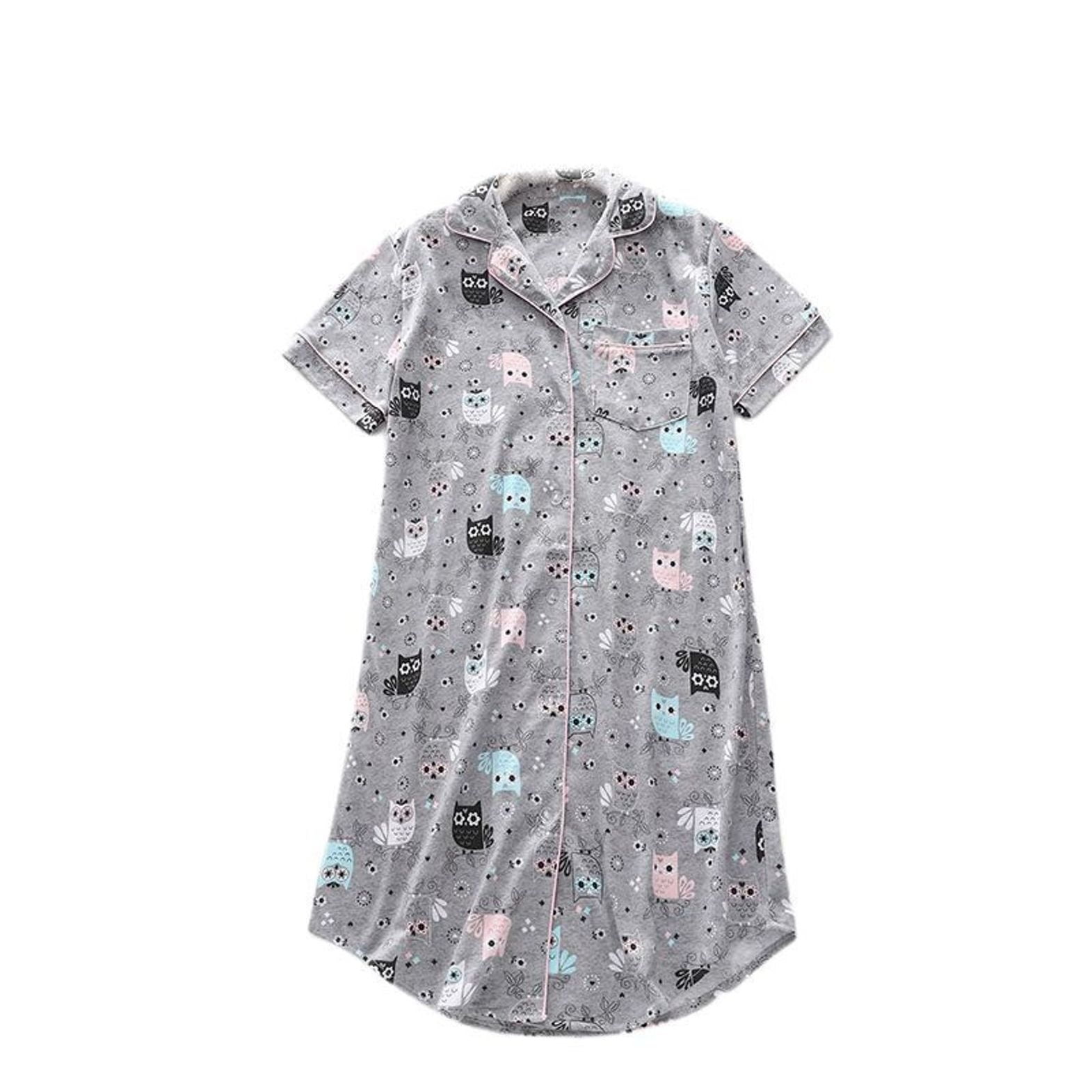 Previn Women's Short Sleeve Nightgown Cute Cotton Sleep Dress Knee ...