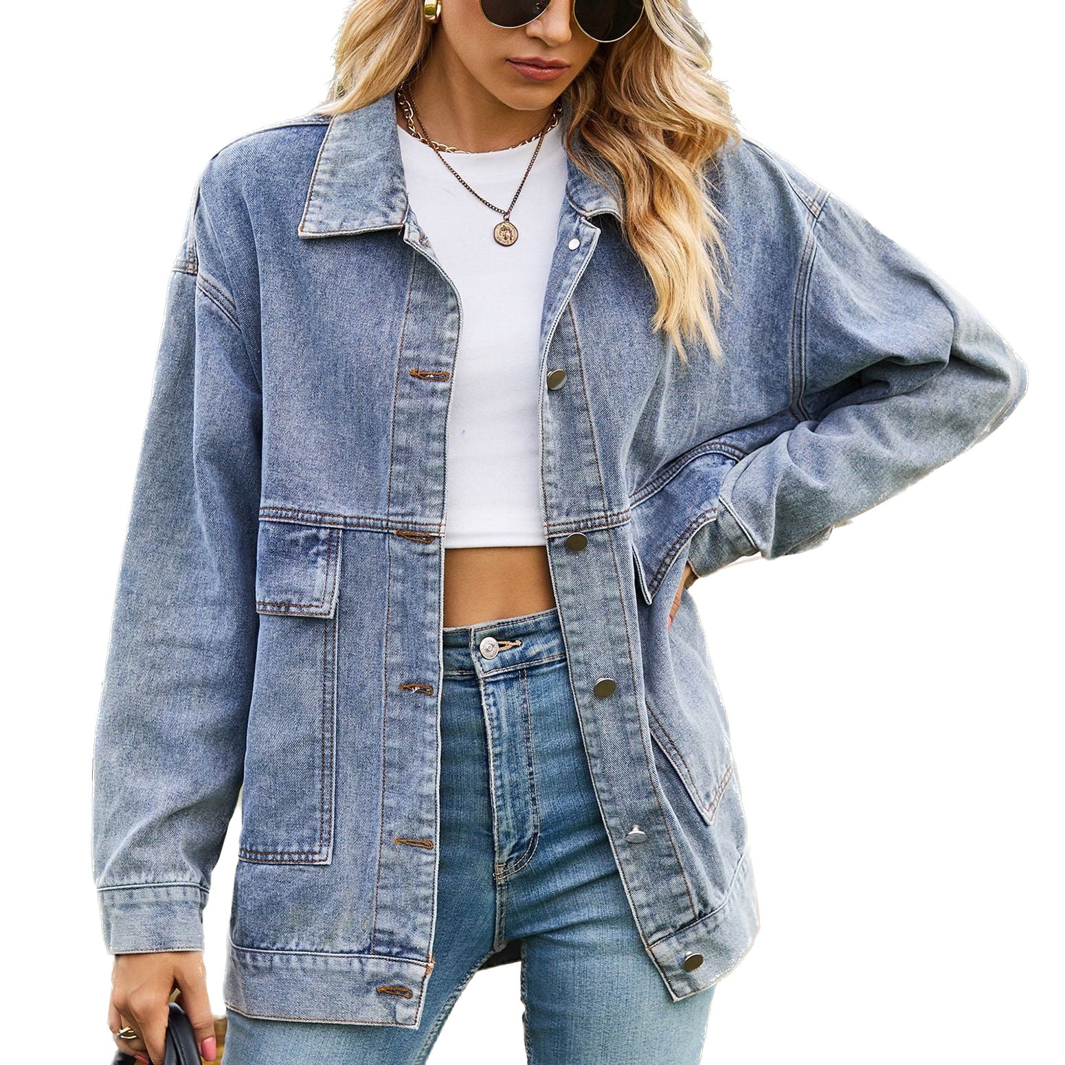 Previn Women's Soft Jean Jacket Denim Long Sleeve Western Classic Fall ...