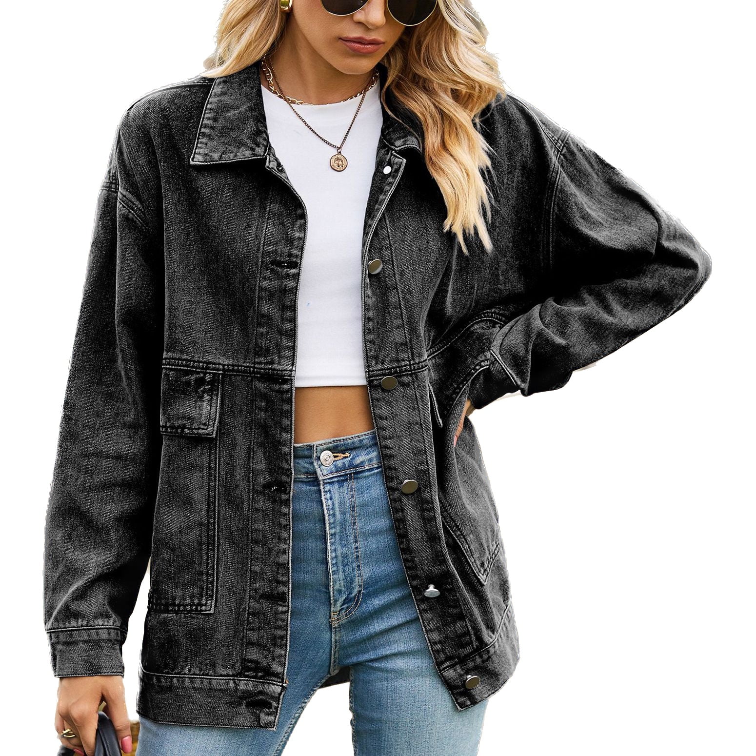 Previn Women's Soft Jean Jacket Denim Long Sleeve Western Classic Fall ...