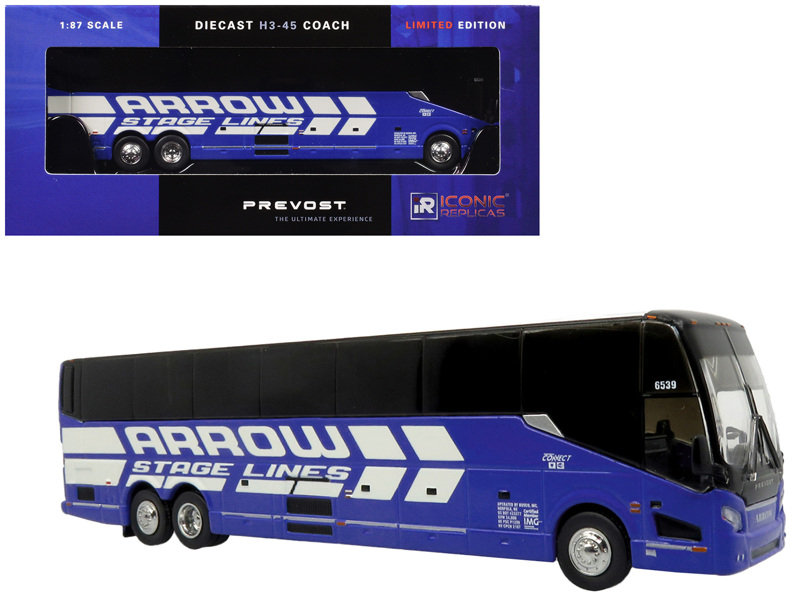 Prevost H3-45 Coach Bus "Arrow Stage Lines" Blue with White Graphics ...