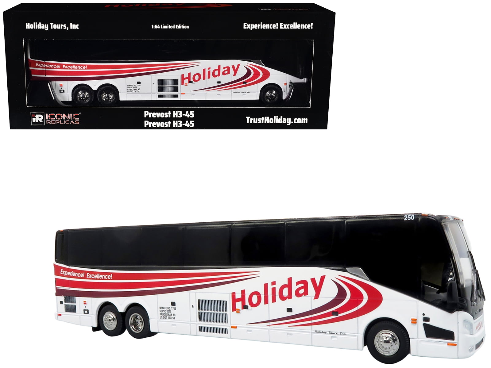 Prevost H3-45 Coach Bus "Holiday Tours" White with Red Graphics Limited ...