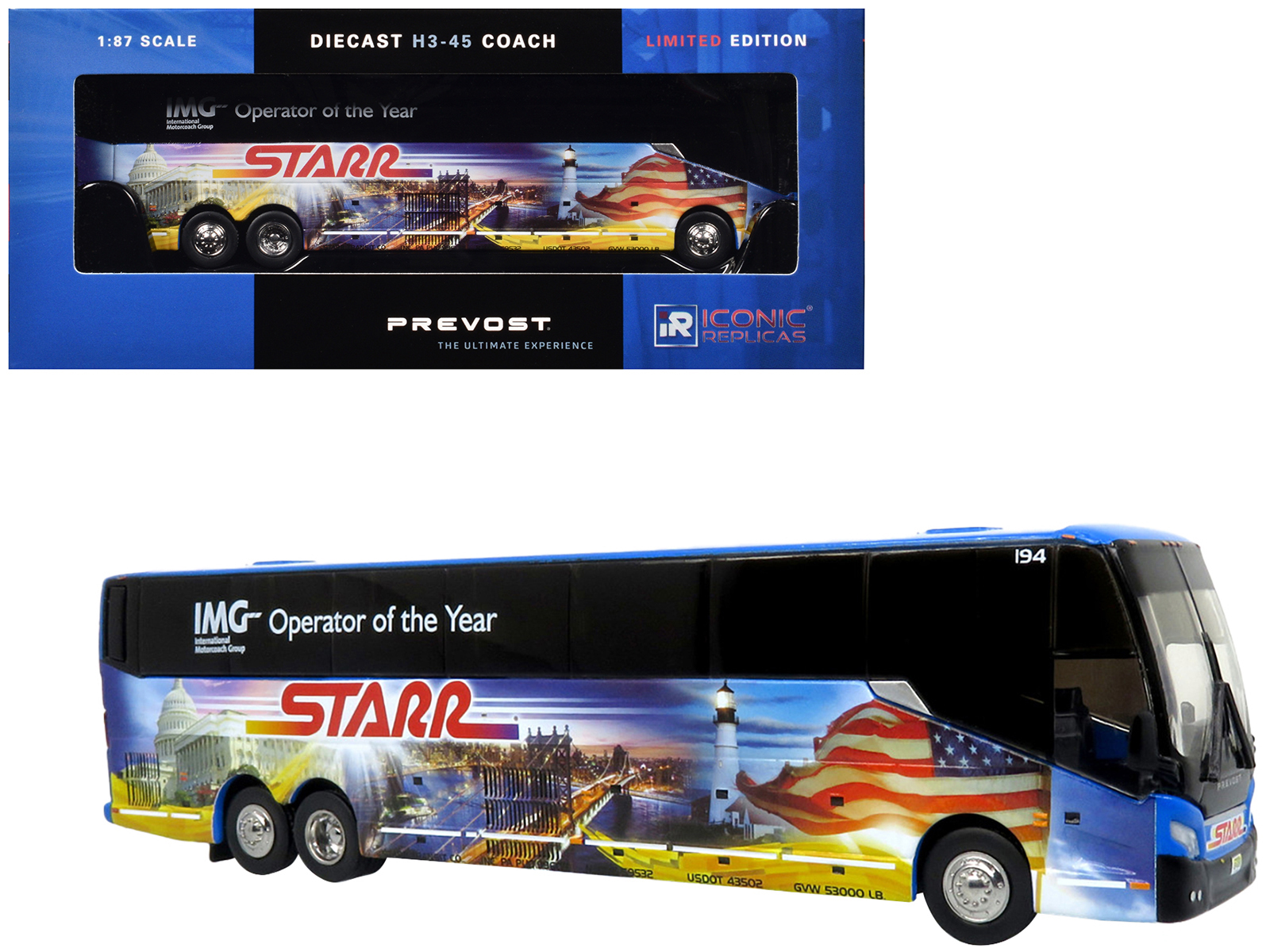Prevost H3-45 Coach Bus "Starr Tours" Blue with Graphics Limited ...