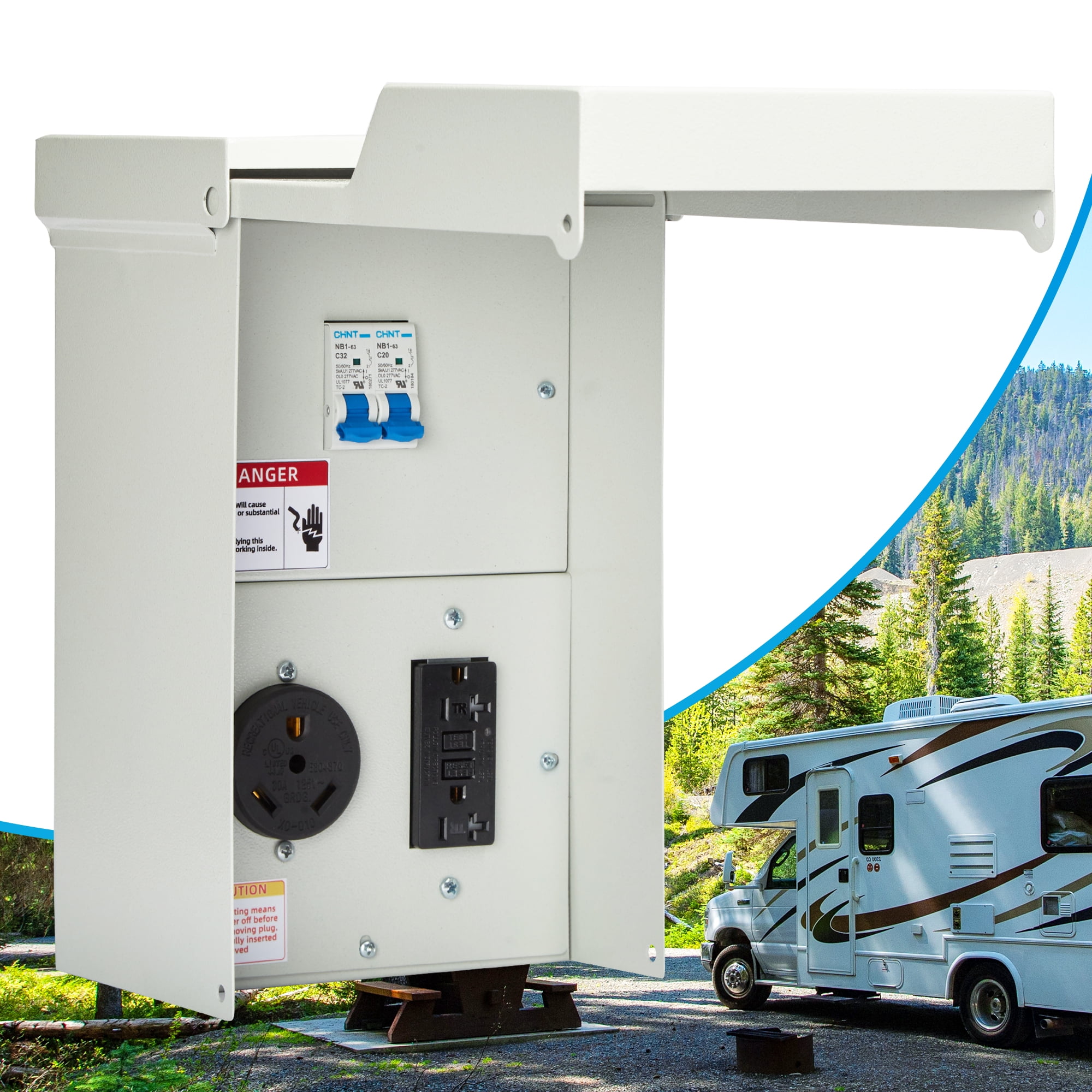 Prewired 30 Amp RV Power Outlet Box & 20 Amp GFCI Receptacle Waterproof ...