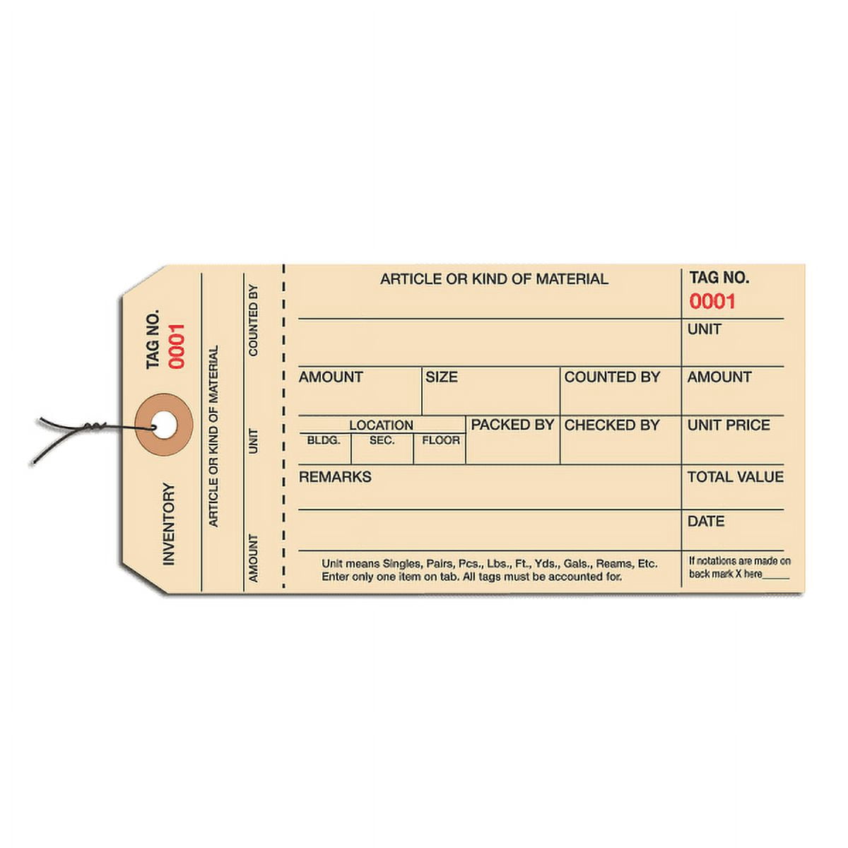 Prewired Manila Inventory Tags, 1-Part Stub Style, 6000-6999, Box Of ...