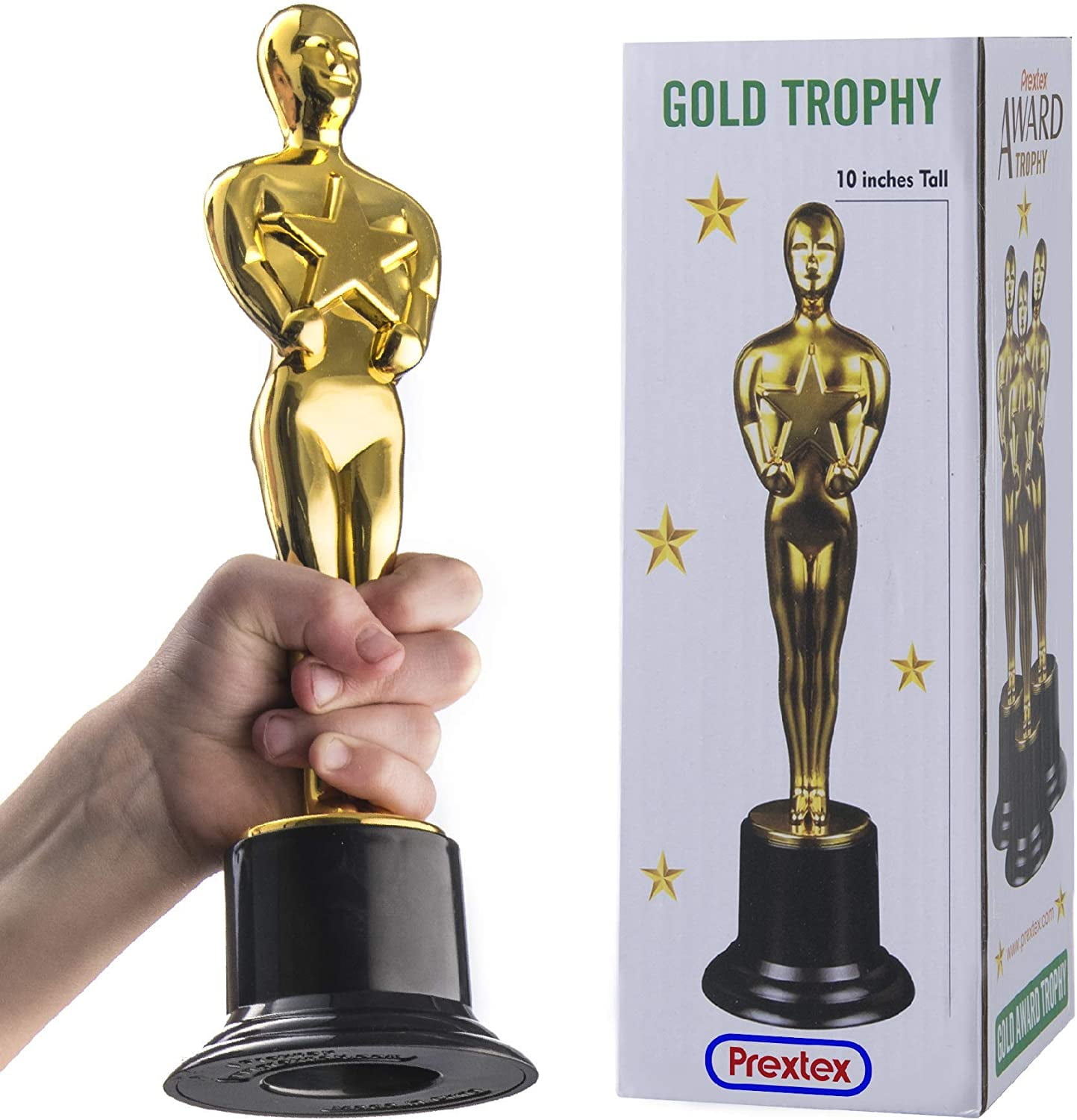Prextex 10-Inch Gold Award Trophy with Star, Big Winner Plastic Trophy ...