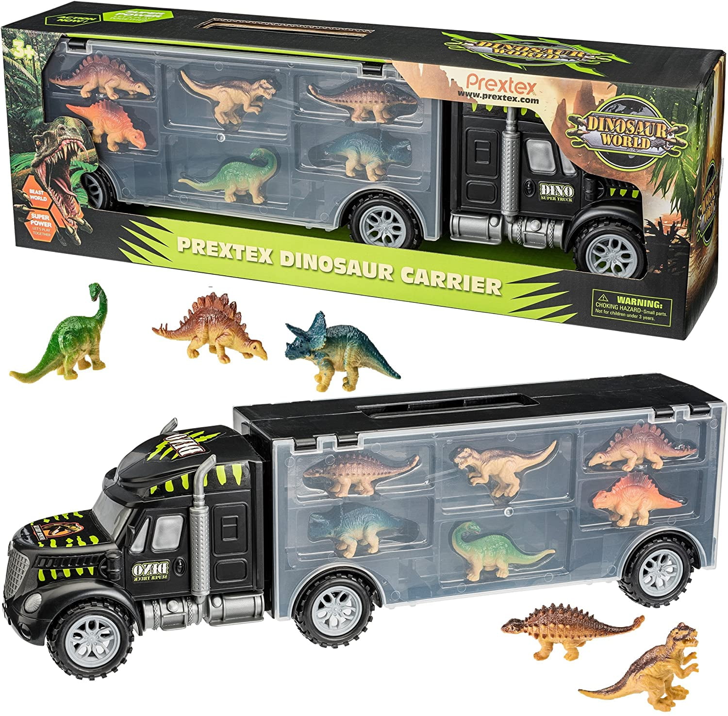 Prextex 16” Jurassic Dinosaur Transport Tractor Trailer with 6 Mini ...