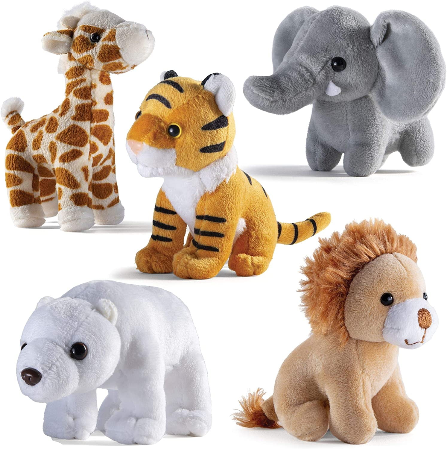 Prextex Plush Animals Playset: 5 Cute Five Inch Animals - Giraffe ...