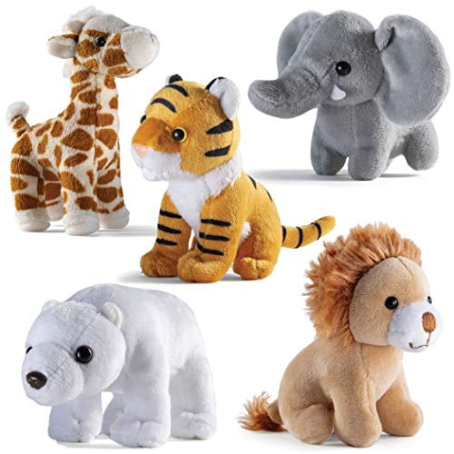 Prextex Plush Animals Playset: 5 Cute Five Inch Animals - Giraffe ...