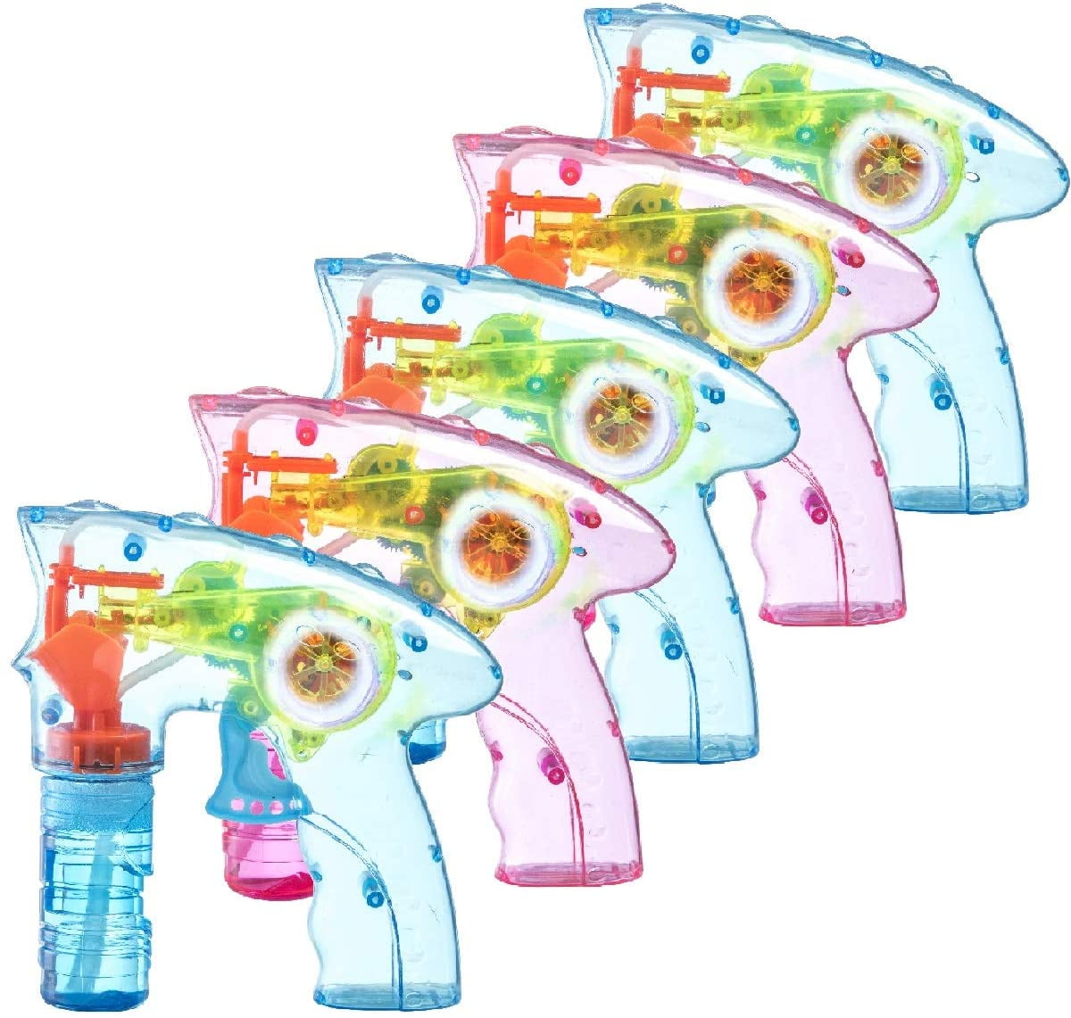 Prextex Pack of 5 LED Light-Up Hand Held Bubble Shooter Blaster Toys ...
