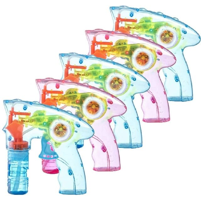 Prextex Pack of 5 LED Light-Up Hand Held Bubble Shooter Blaster Toys ...