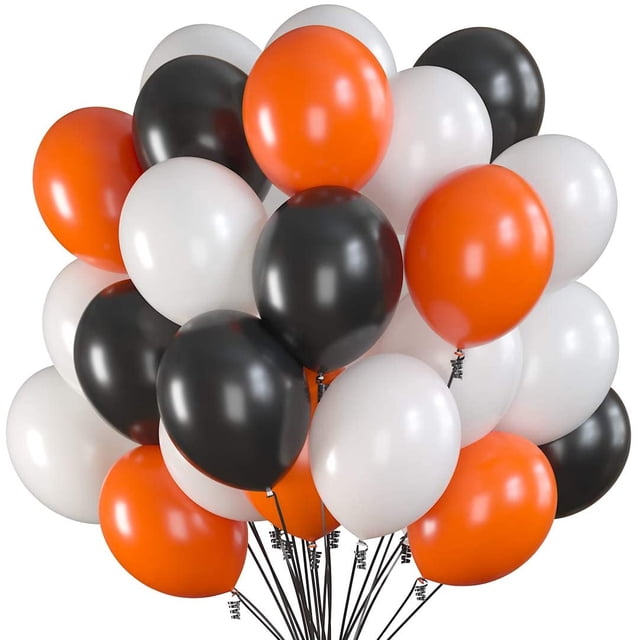 Prextex 75 Halloween Party Balloons 12 Inch Black, Orange and White ...