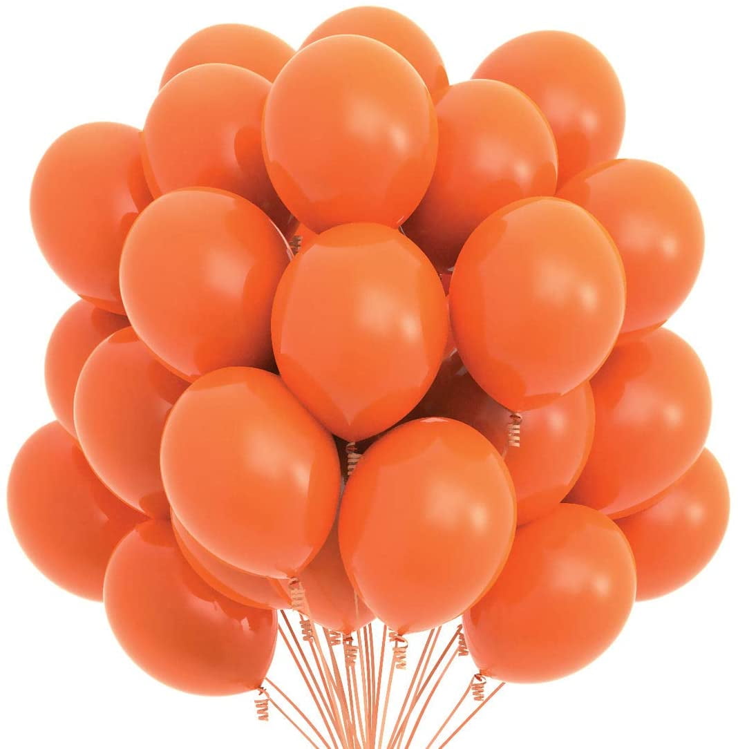 Prextex 75 Orange Balloons 12 Inch with Ribbon for Party, Halloween ...