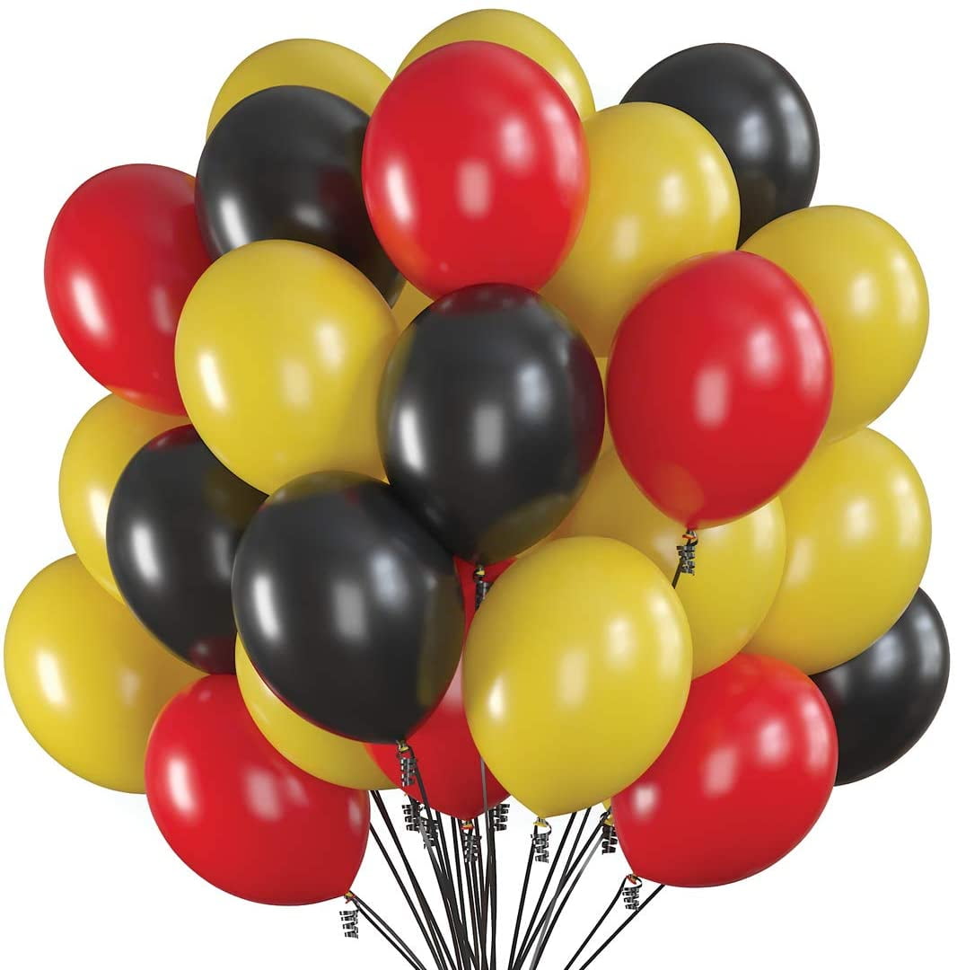 Prextex 75 Premium 12-Inch Party Balloons with Ribbons | Black, Red ...