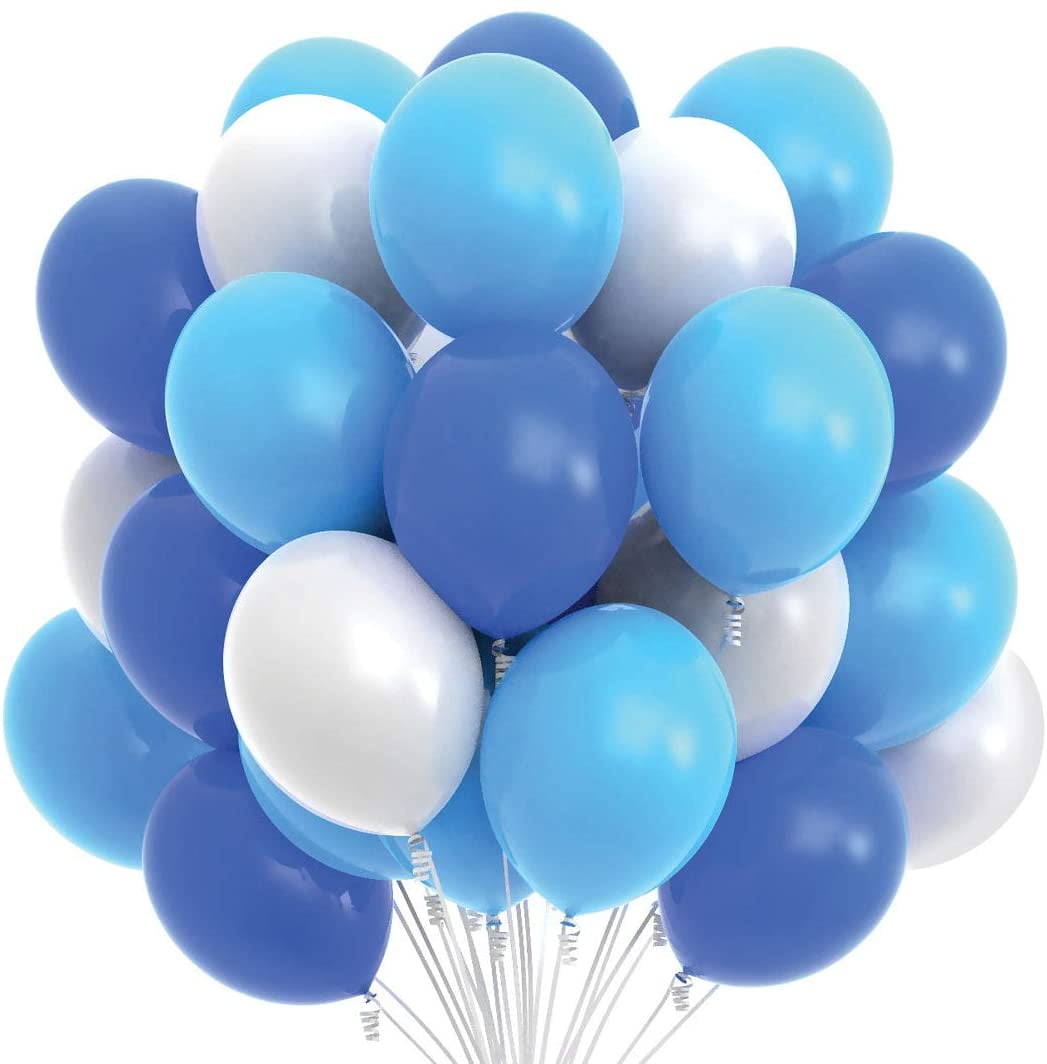 Prextex 75 Helium Quality Balloons, 12 Inch Blue & White with Ribbon ...