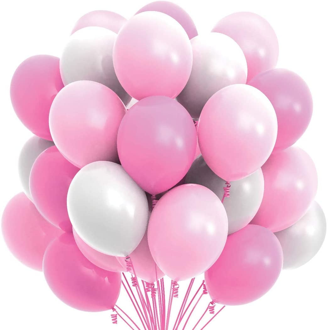 Prextex 75 Party Balloons 12 Inch Pink, Baby Pink and White Balloons ...