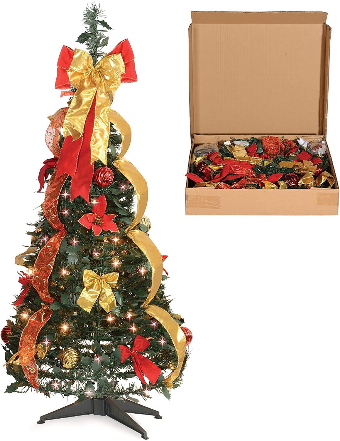 Prextex 4 Ft Pre-lit Easy Pop Up Christmas Tree, Fully Decorated with ...