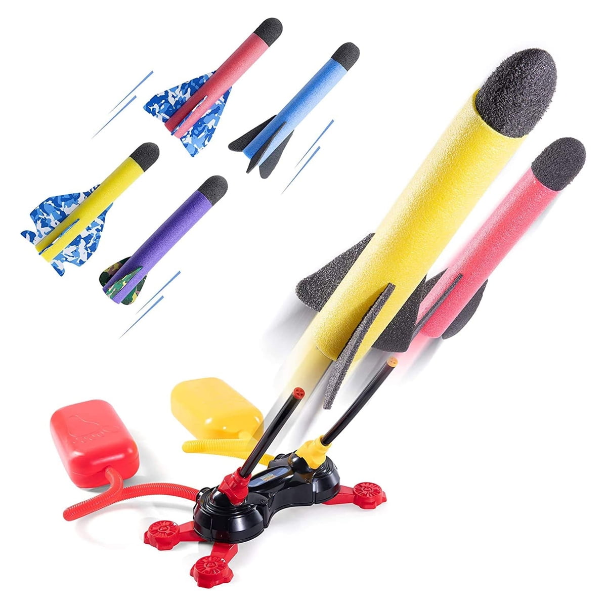 Prextex Double Foam Rocket Launcher for Kids, Air Pump Shoots up to ...