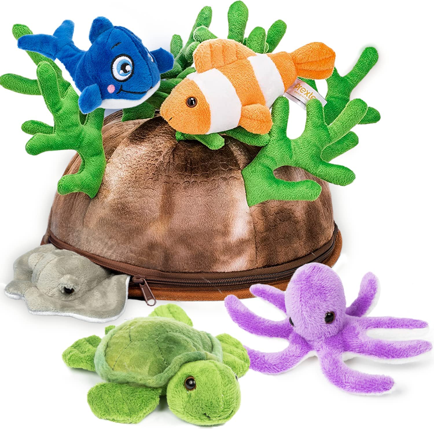Prextex 5 Piece Set of Plush Soft Stuffed Sea Animals Playset with ...