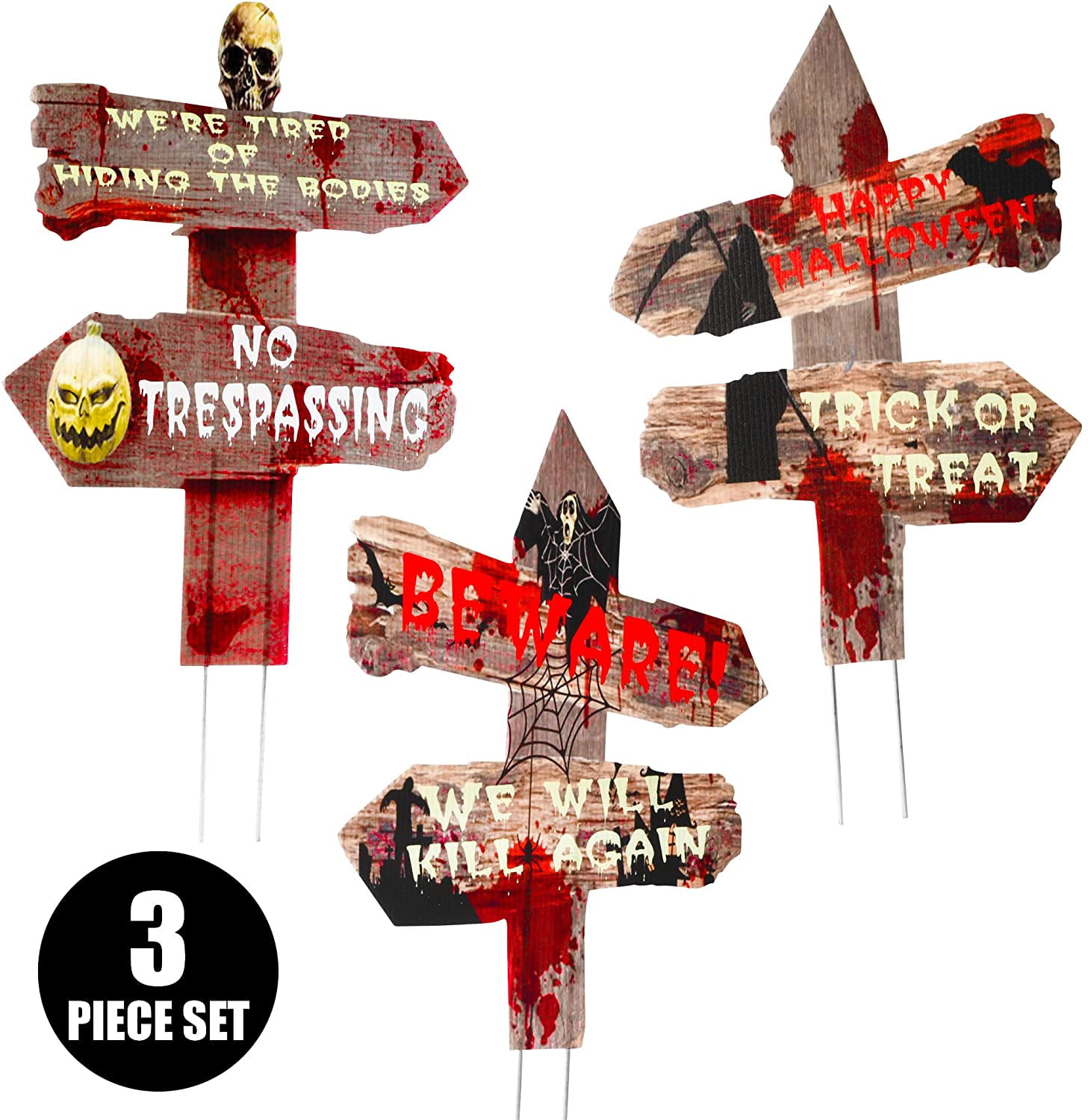 Prextex Scary Yard Signs Halloween Decorations, 3 Pack - Walmart.com