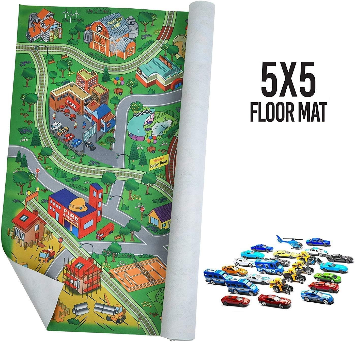 Prextex Toddler Playmat - Car Rug Play Mat with 25 DieCast Toy Cars ...